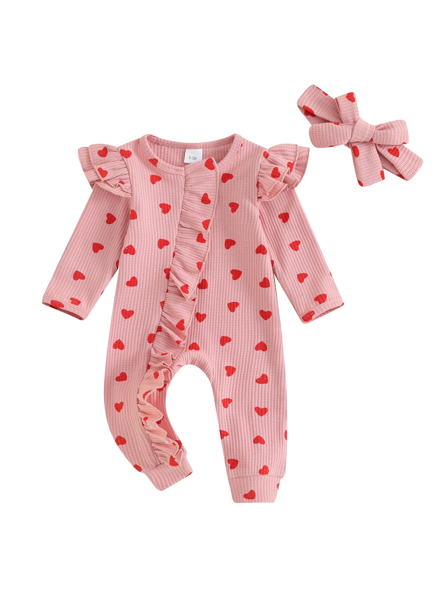 TFFR Love Heart Romper for Newborn Baby Girl Valentines Day Jumpsuits Long Sleeve Waffle Ruffle ...
