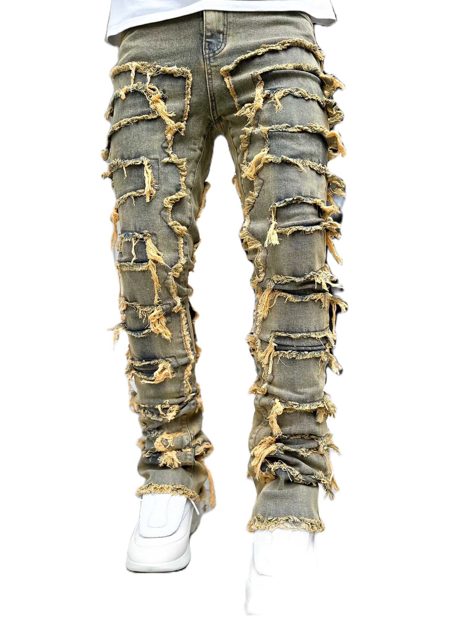 TFFR Men's Slim Fit Stretch Jeans Distressed Patchwork Stacked Frayed ...