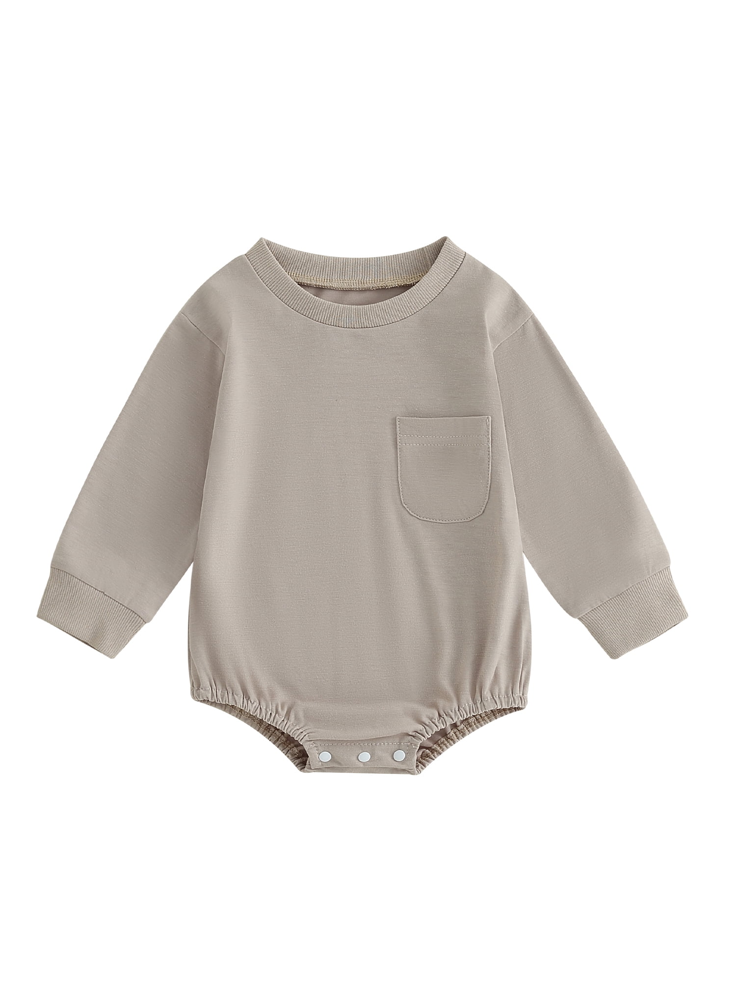 TFFR Newborn Baby Boy Girl Romper Infant Basic Plain Long Sleeve Solid ...