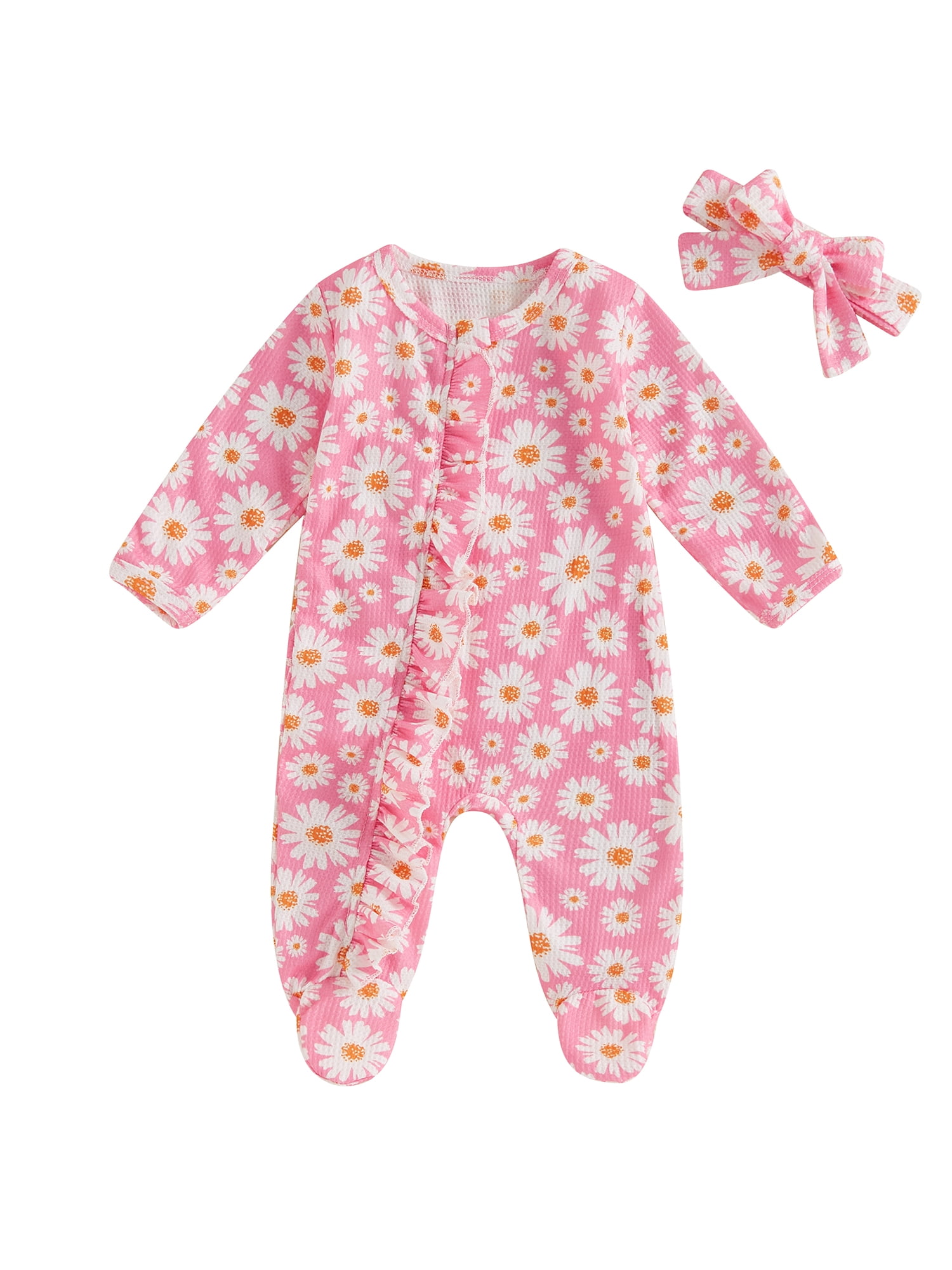 TFFR Newborn Baby Girl Footed Romper 0 3 6 Months Long Sleeve Daisy ...