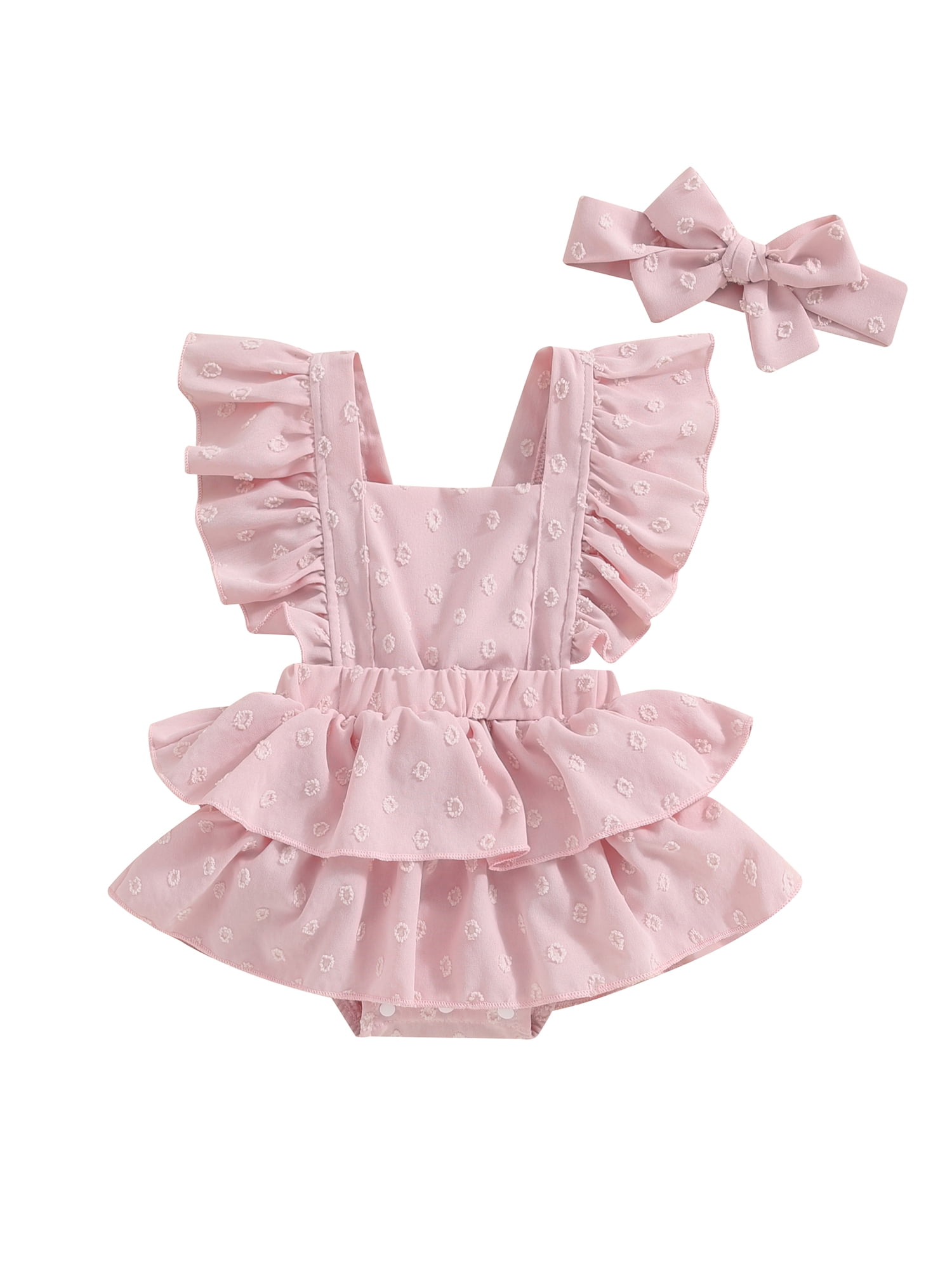 TFFR Newborn Baby Girl Ruffle Romper Fly Sleeve Square Neck Dots ...