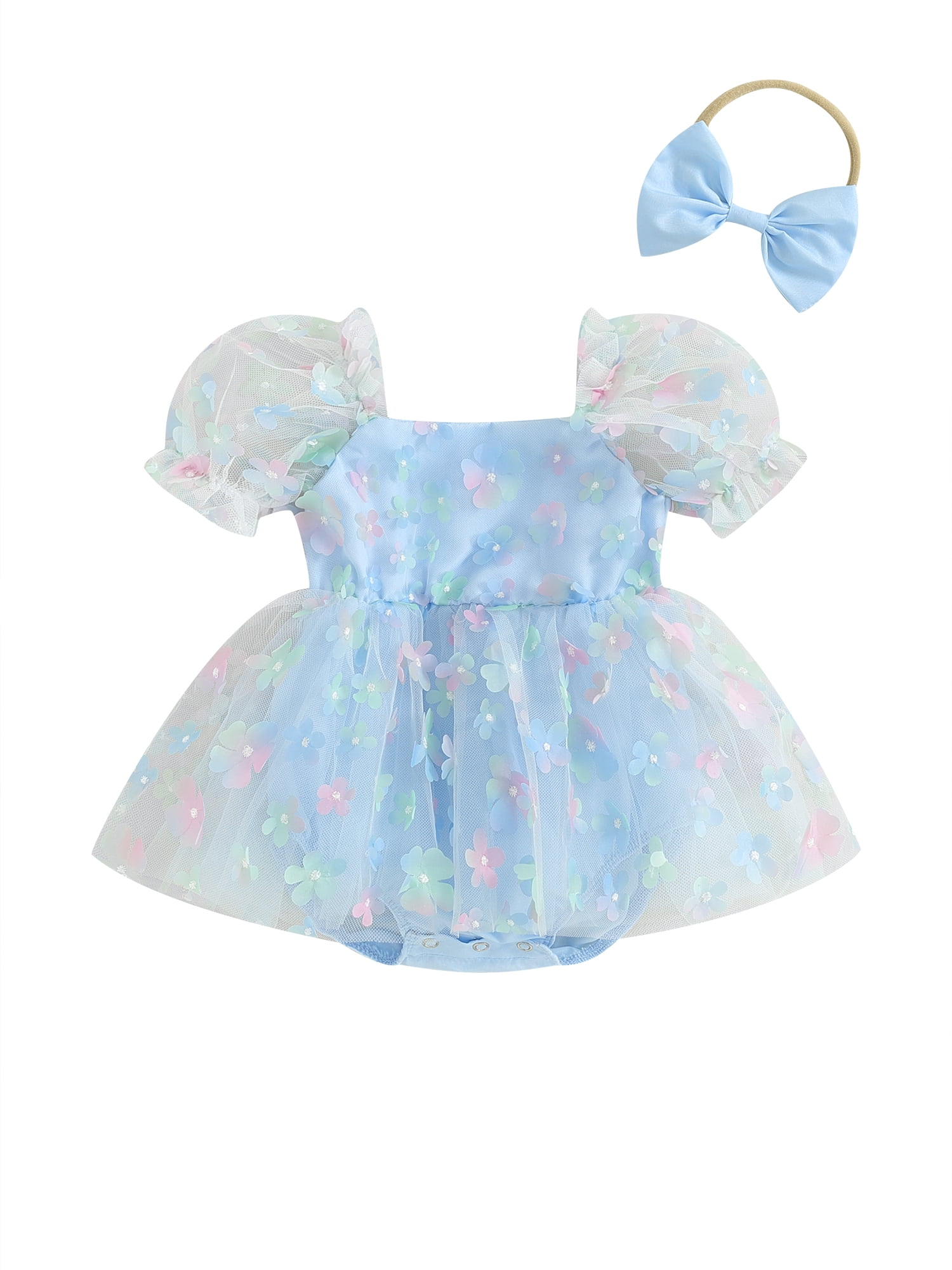 TFFR Newborn Baby Girl Tulle Rompers 3D Flower Mesh Short Sleeve ...