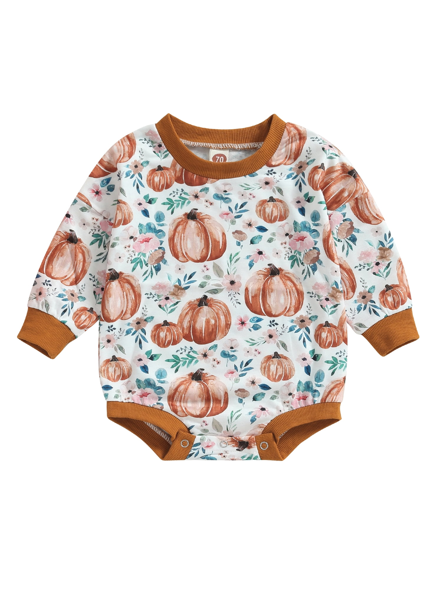 TFFR Newborn Baby Halloween Pumpkin Jumpsuit Boy Girl Floral Long Sleeve Thanksgiving One Piece ...