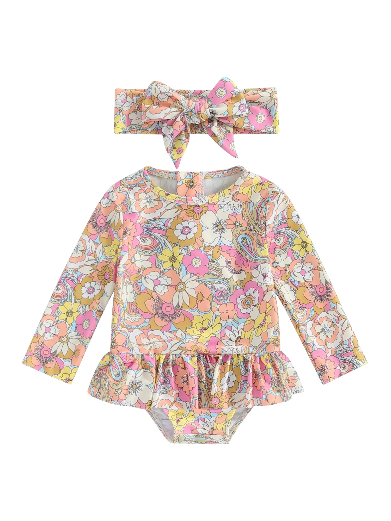 TFFR Toddler Baby Girls One Piece Swimsuit Long Sleeve Zipper Swimsuit ...