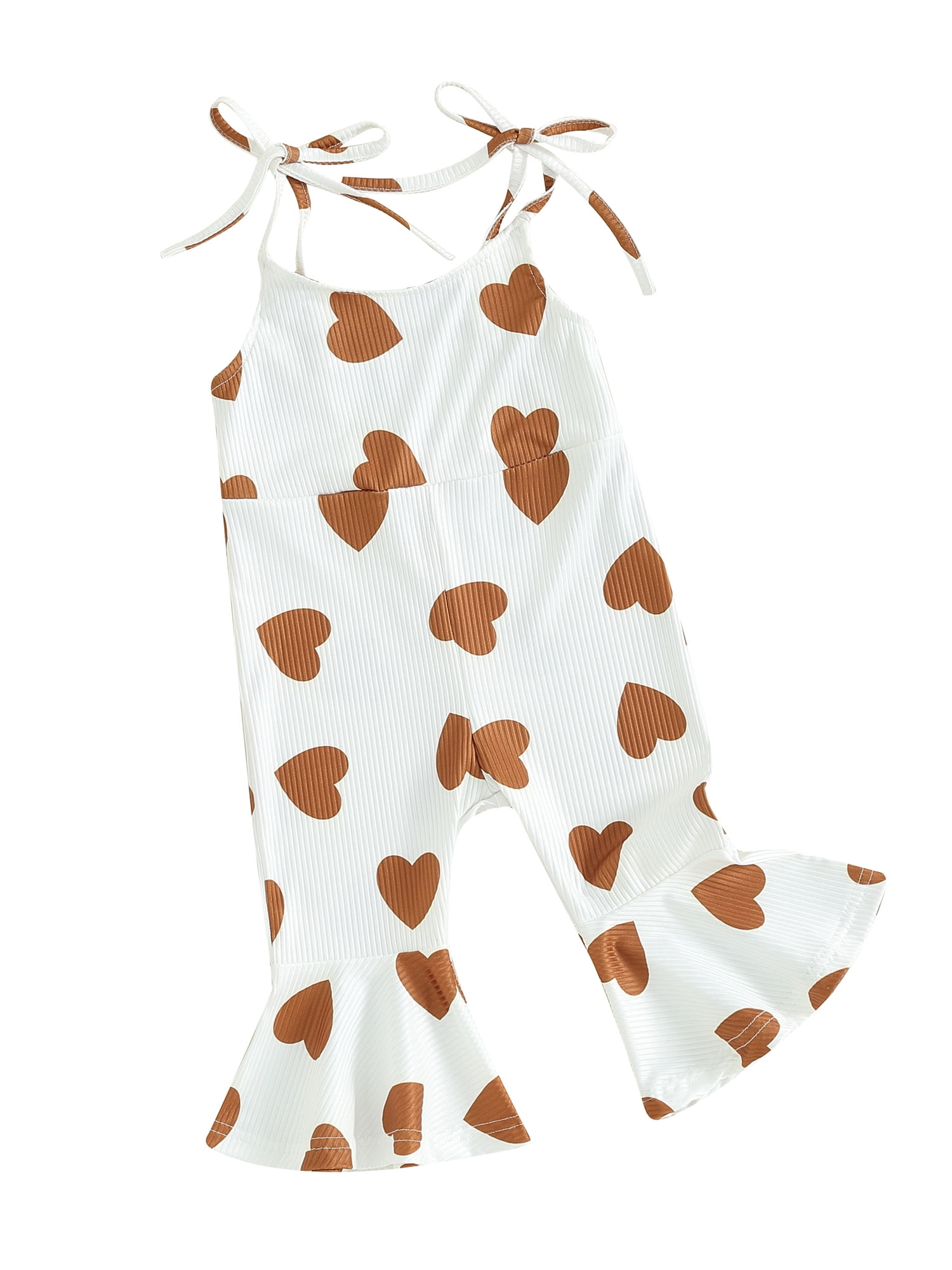 TFFR Toddler Girl Valentine's Day Heart Jumpsuits Sleeveless Tie-Up Bell Bottoms Romper ...