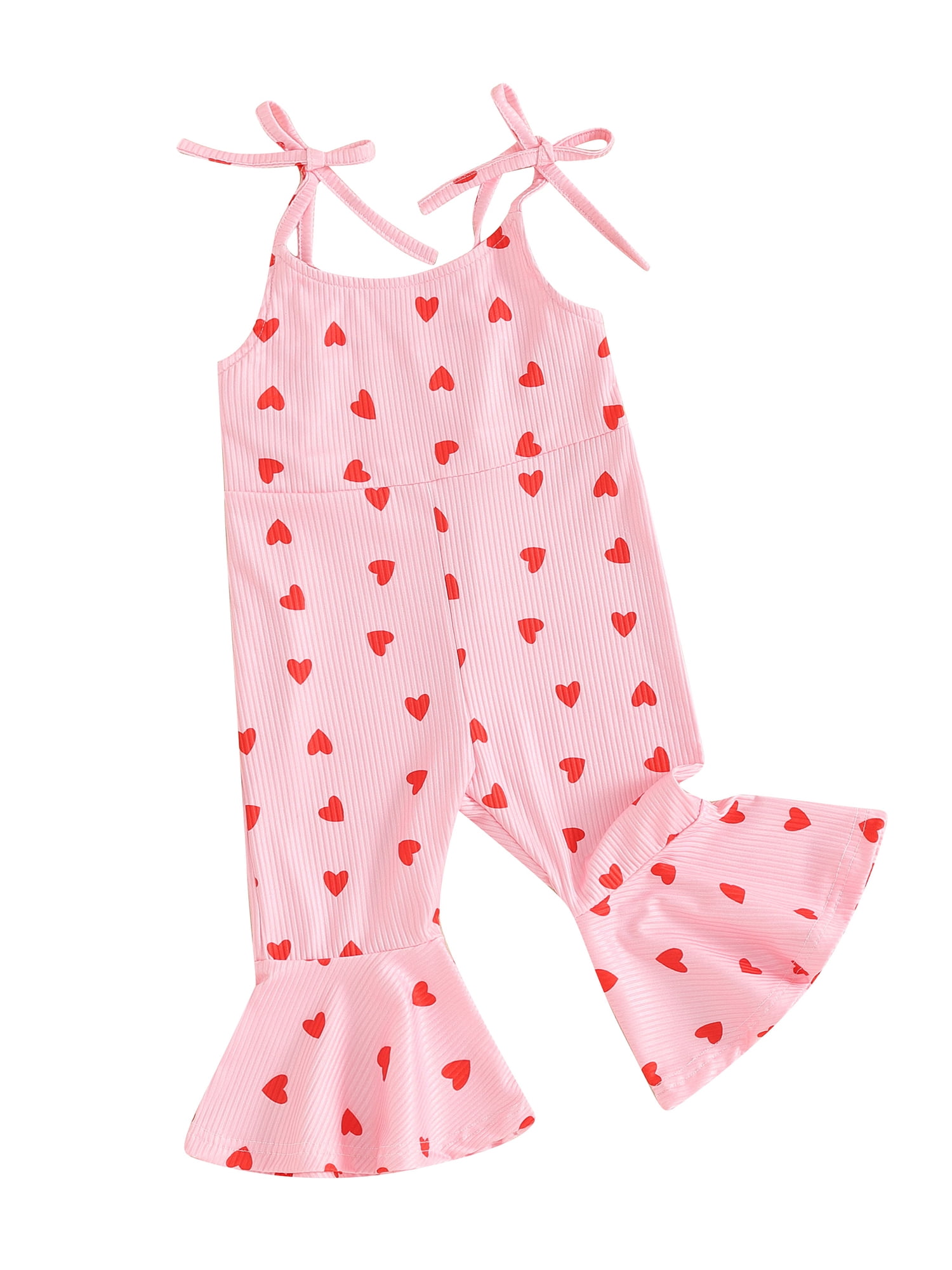 TFFR Toddler Girl Valentine's Day Heart Jumpsuits Sleeveless Tie-Up Bell Bottoms Romper ...