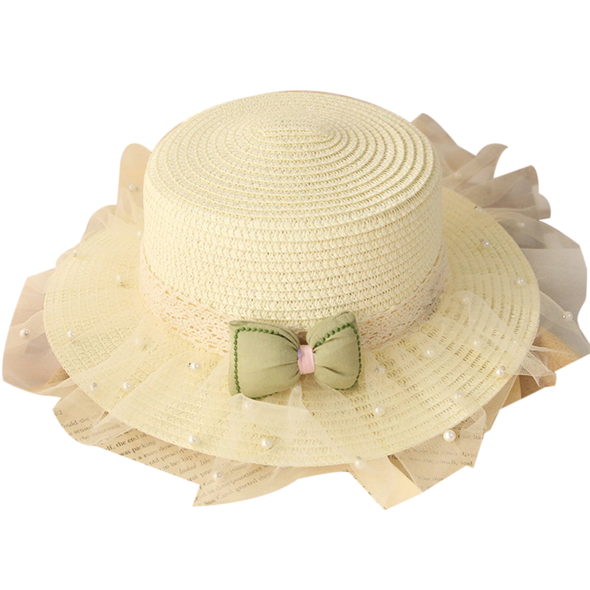 TFFR Toddler Girls Straw Hat Wide Brim UV Protection Bowknot Beach Sun ...