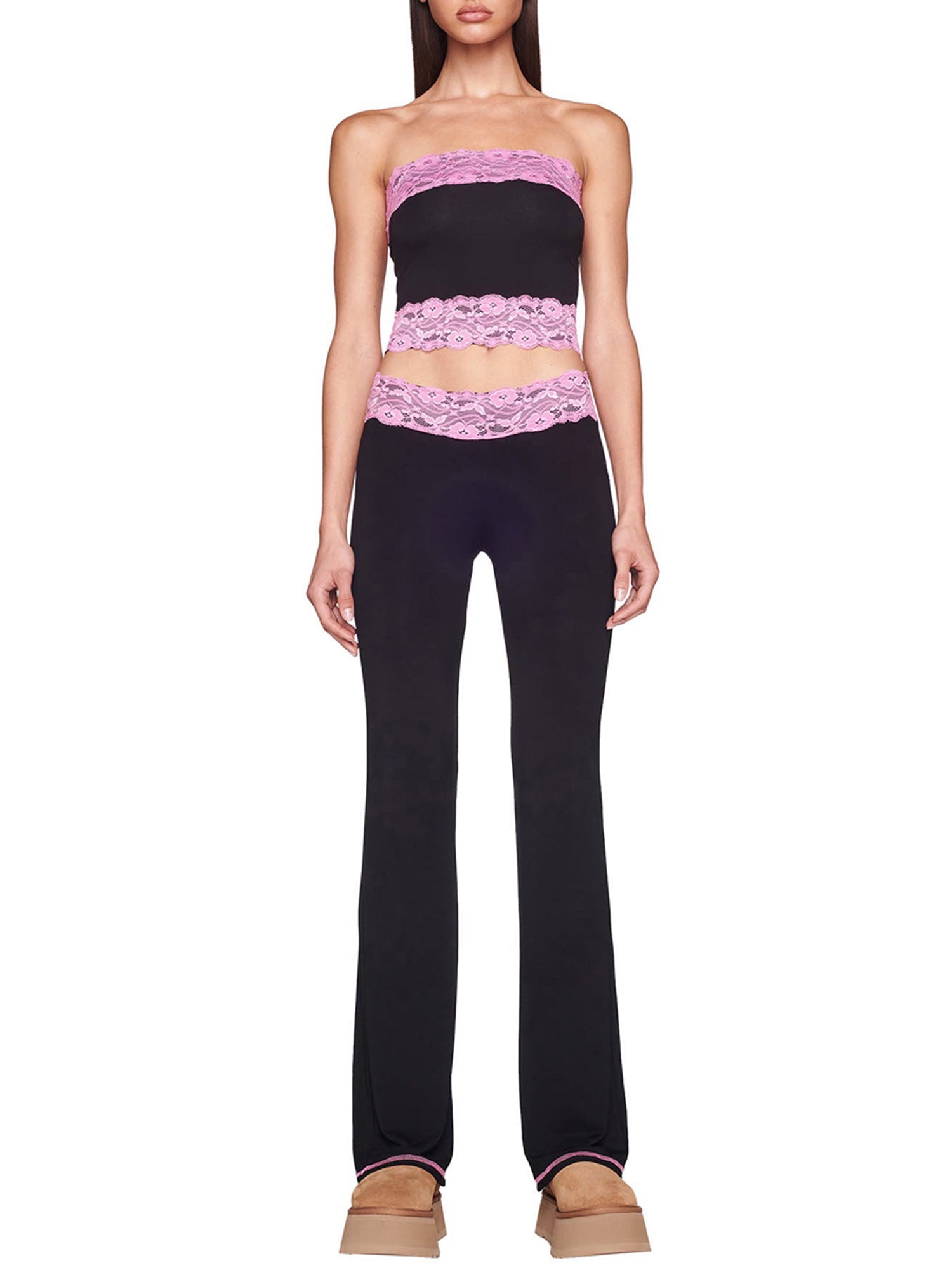 TFFR Women Lace Trim Pants Set 2 Piece Outfits Summer Sexy Slim Fit ...