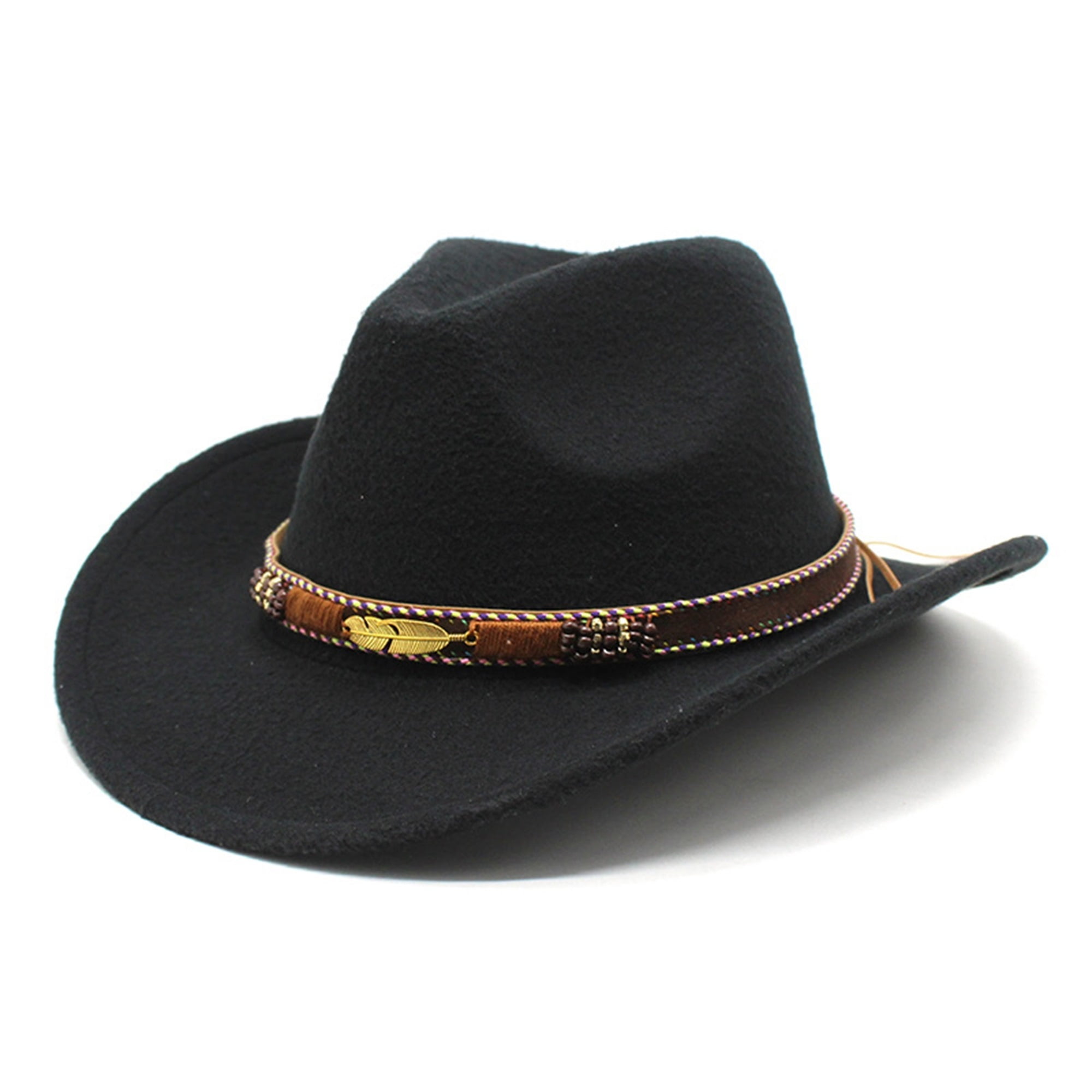 TFFR Women Men Wide Brim Felt Hat Vintage Disco Western Hat Cowboy Cap ...