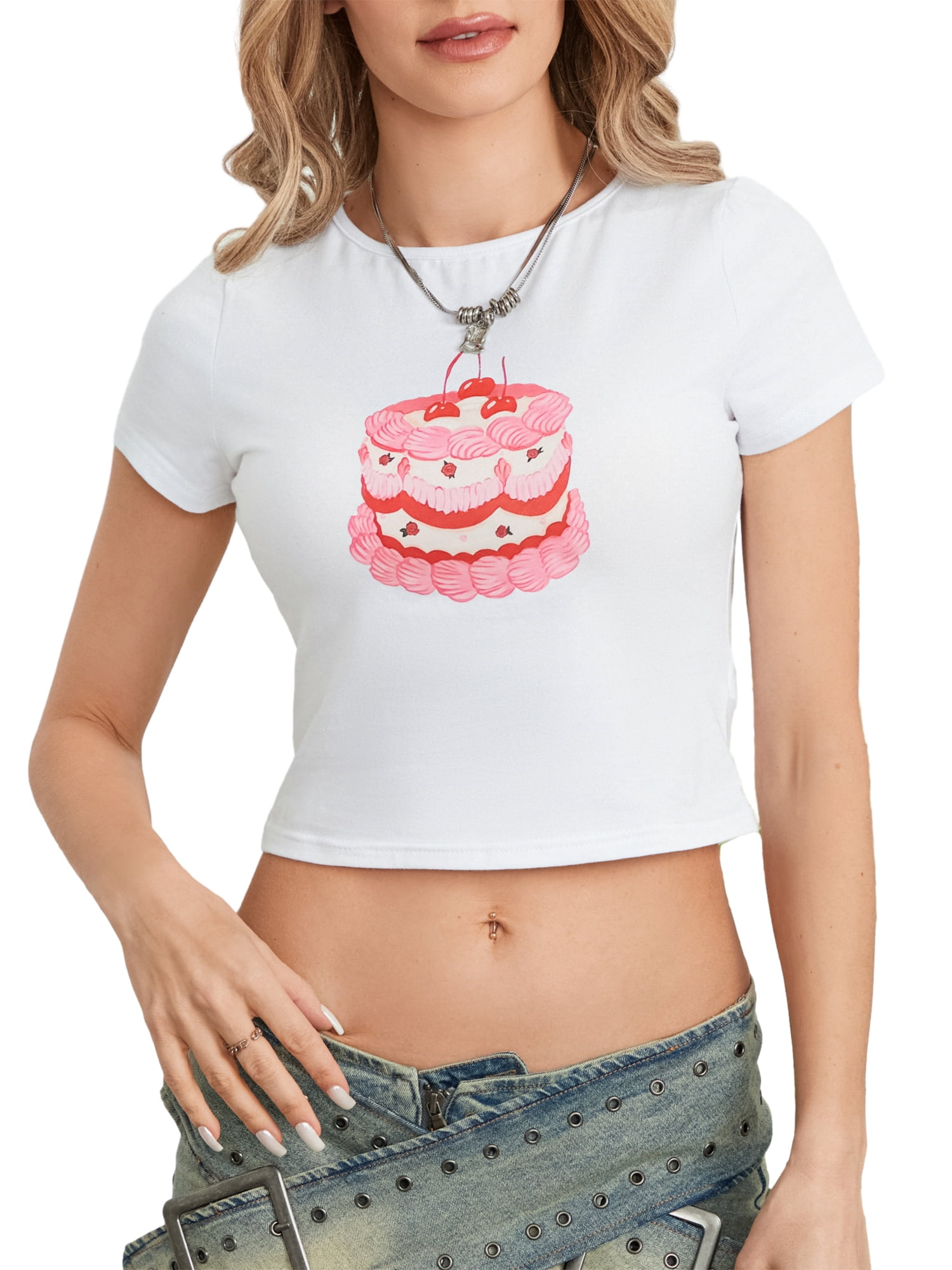 TFFR Women White T-Shirts Teen Girl Crop Tops Short Summer Sleeve Slim ...