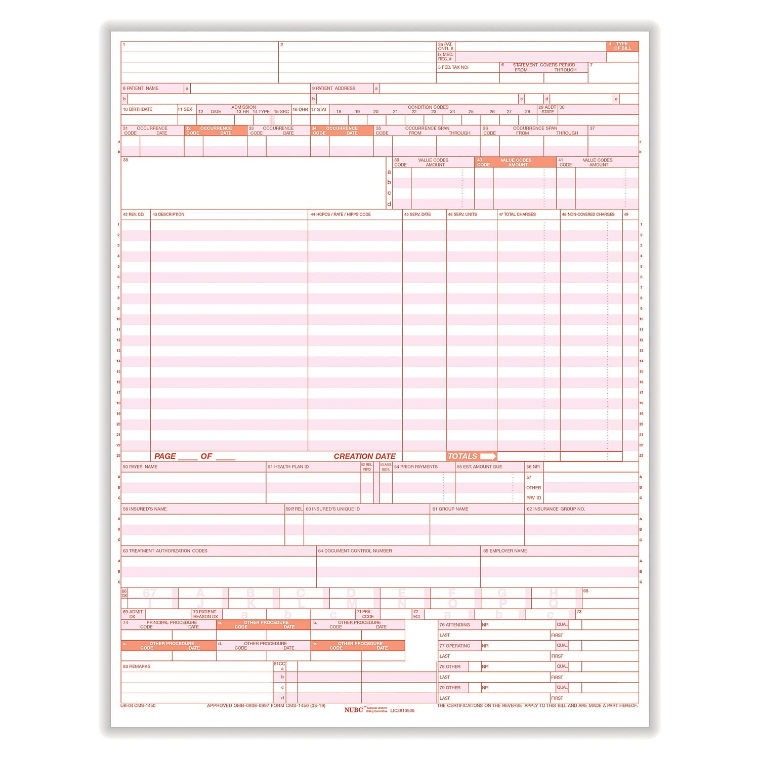 TFP UB-04 CMS-1450 1-Part Health Insurance Claims UB04LC - Walmart.com