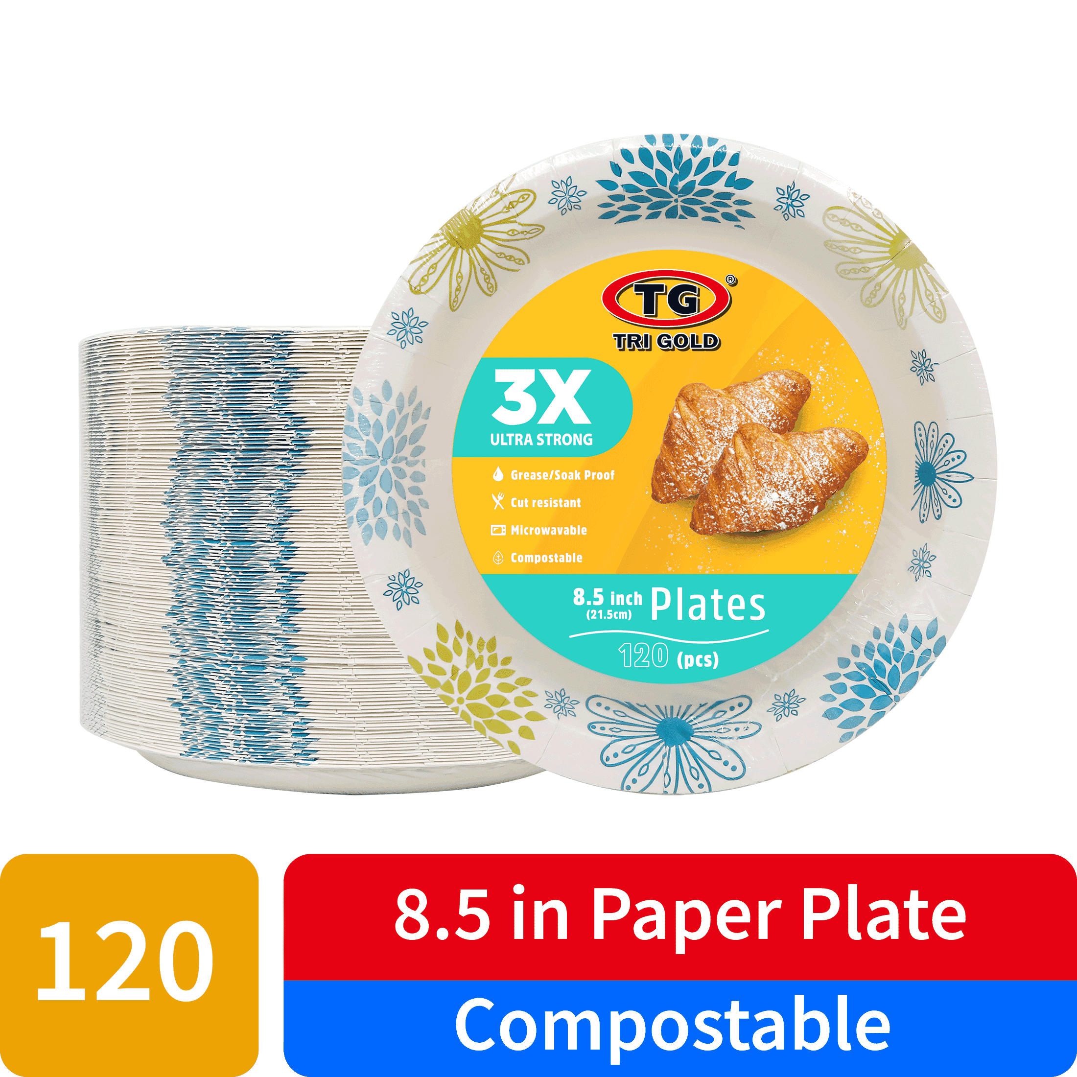 TG TRIGOLD Everyday Heavy Duty Paper Plates, 8.5'', 120 Count - Walmart.com