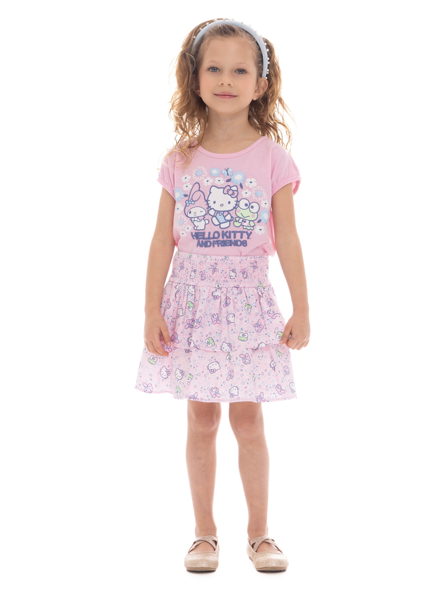 Hello Kitty Toddler Girl Graphic Top and Printed Tiered Skirt Set, 2 ...