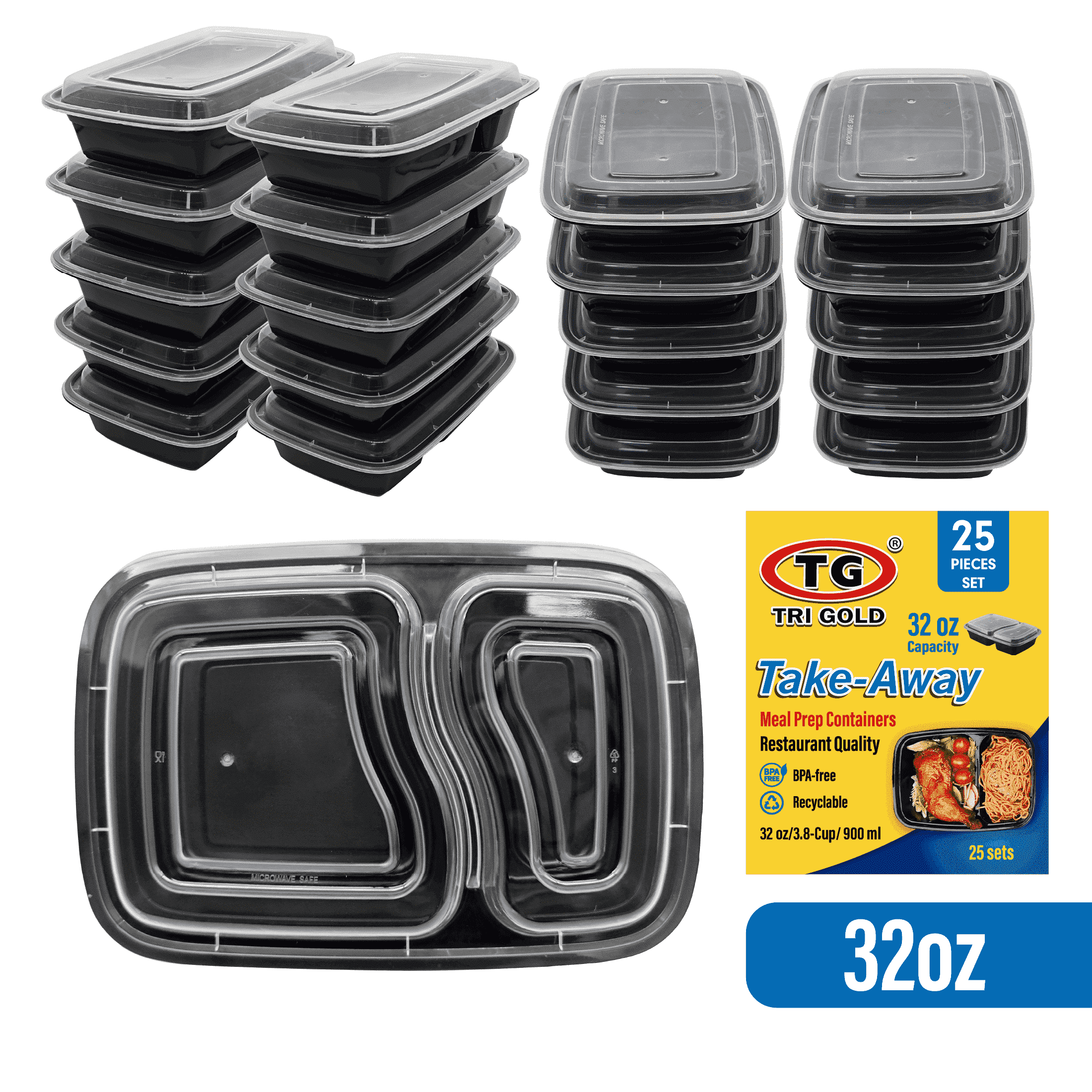 TG TRIGOLD Meal Prep Containers 2 Compartment, 32oz,25sets - Walmart.com