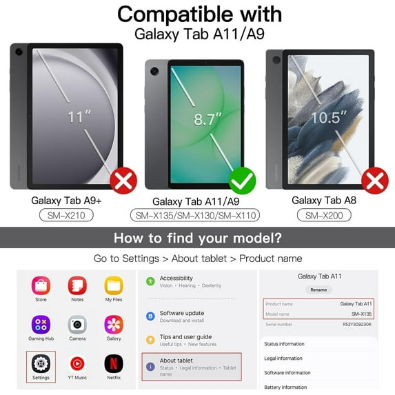 TG2777THT-Case for Samsung Galaxy Tab A11 / Tab A9 8.7-Inch 2025/2023 ...