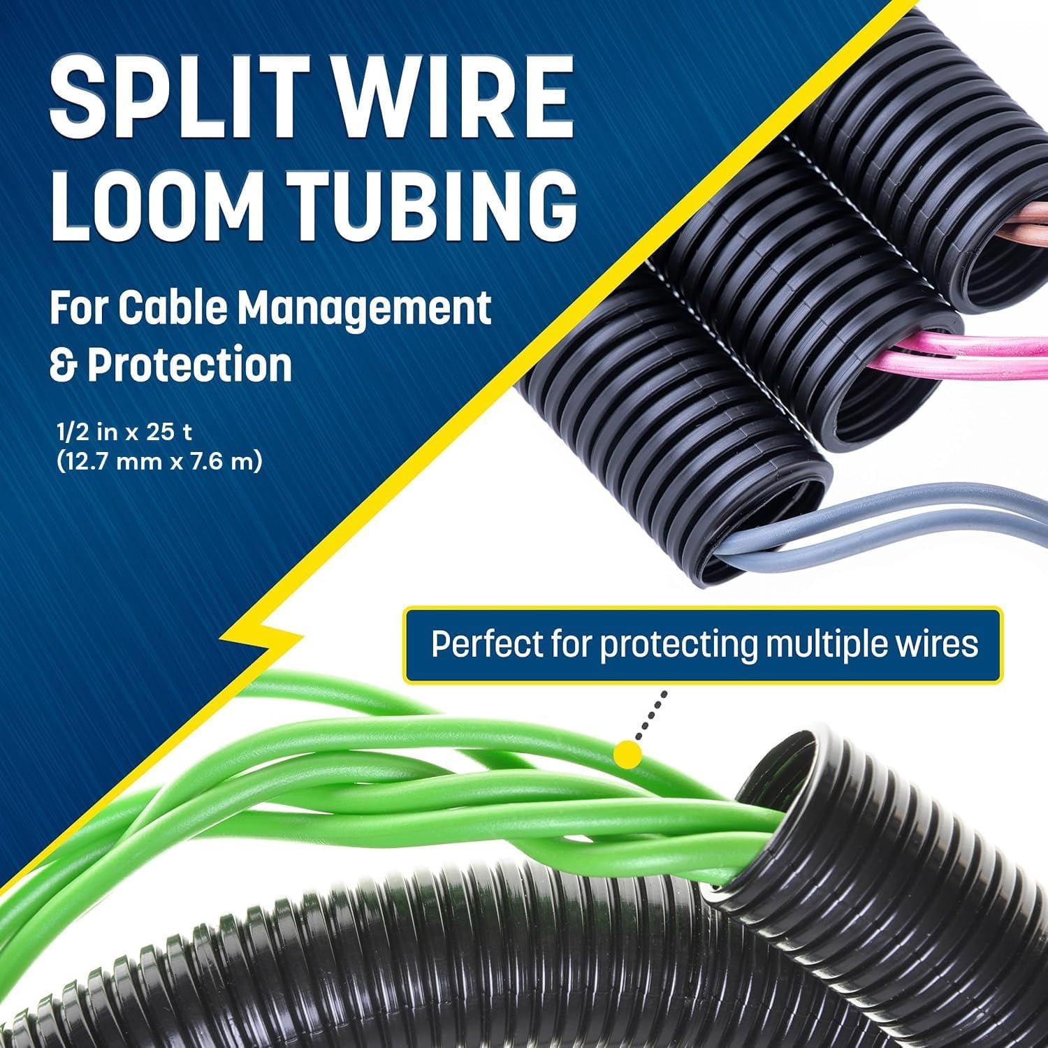 TG4THT-1/2 Inch x 25ft Split Wire Loom Tubing, Split Cable Sleeve Cord ...