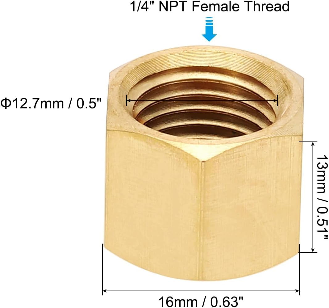 TG4THT-1/4" NPT Female Brass Pipe Fitting Cap Set, 10Pcs Outer Hex ...