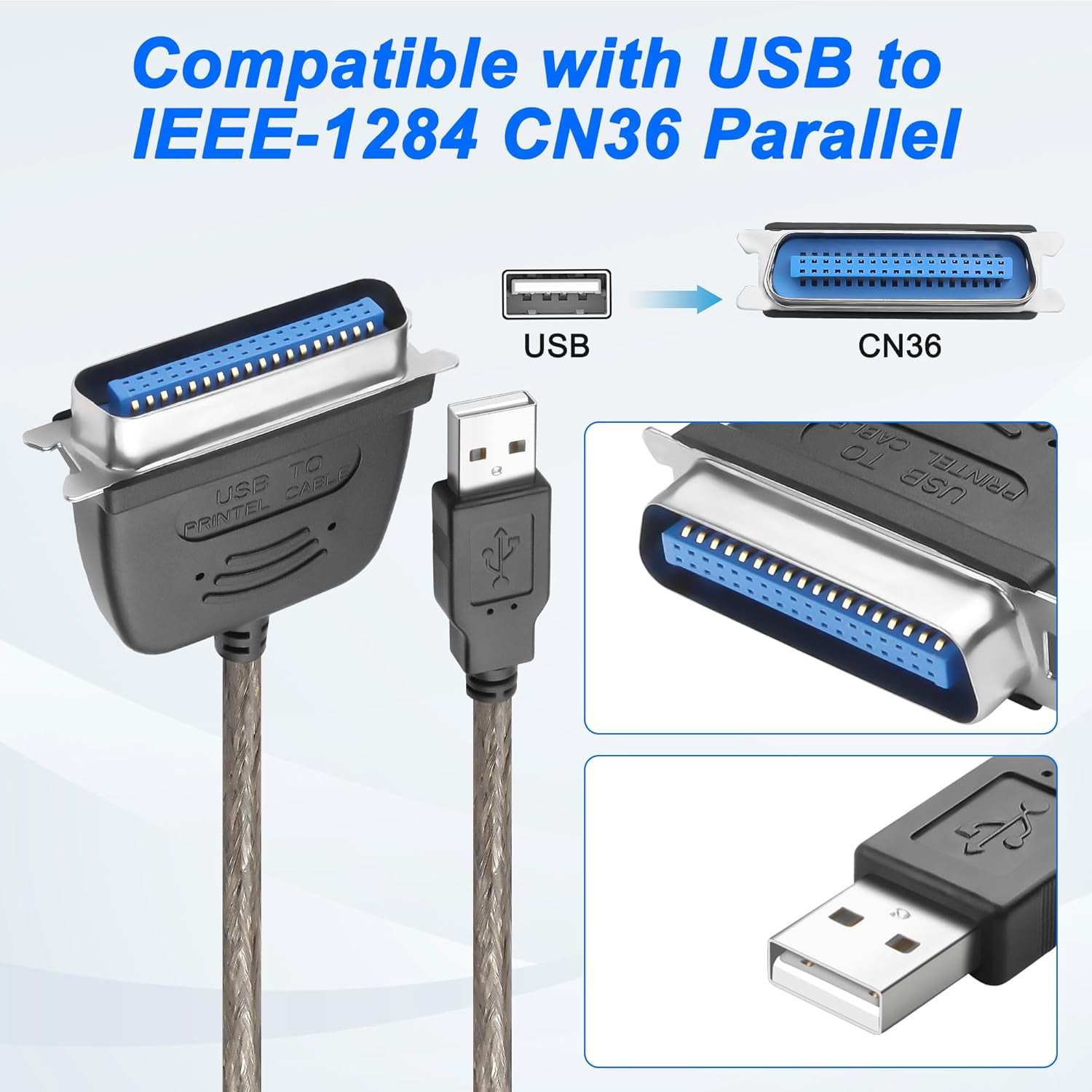 TG4THT-1.5M USB 2.0 to Parallel IEEE 1284 CN36 Printer Adapter Cable ...