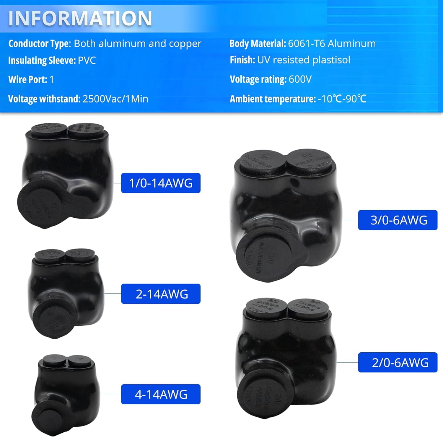 TG4THT-1 Port Black Insulated Multi Tap Connector, 1/0-14 AWG Wire ...
