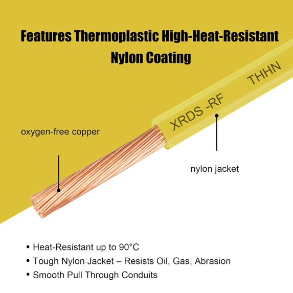 TG4THT-10 AWG Stranded THHN Wire \u2013 Yellow, 25FT \u2013 Oxygen-Free ...