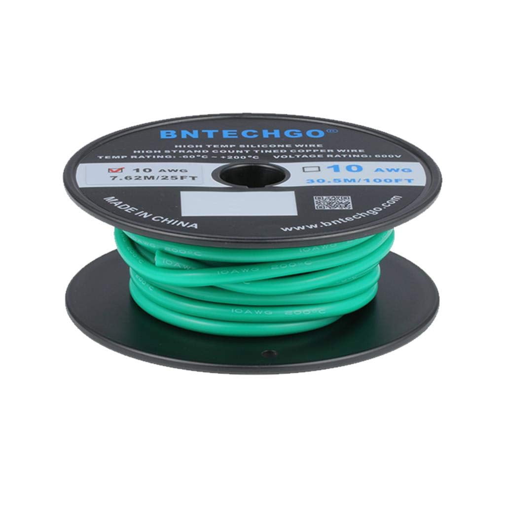 TG4THT-10 Gauge Silicone Wire Spool 25 ft Green Flexible 10 AWG ...