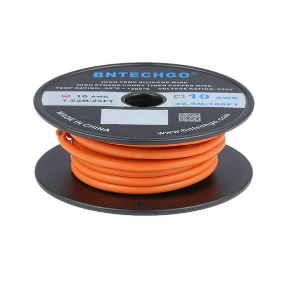 TG4THT-10 Gauge Silicone Wire Spool 25 ft Orange Flexible 10 AWG ...