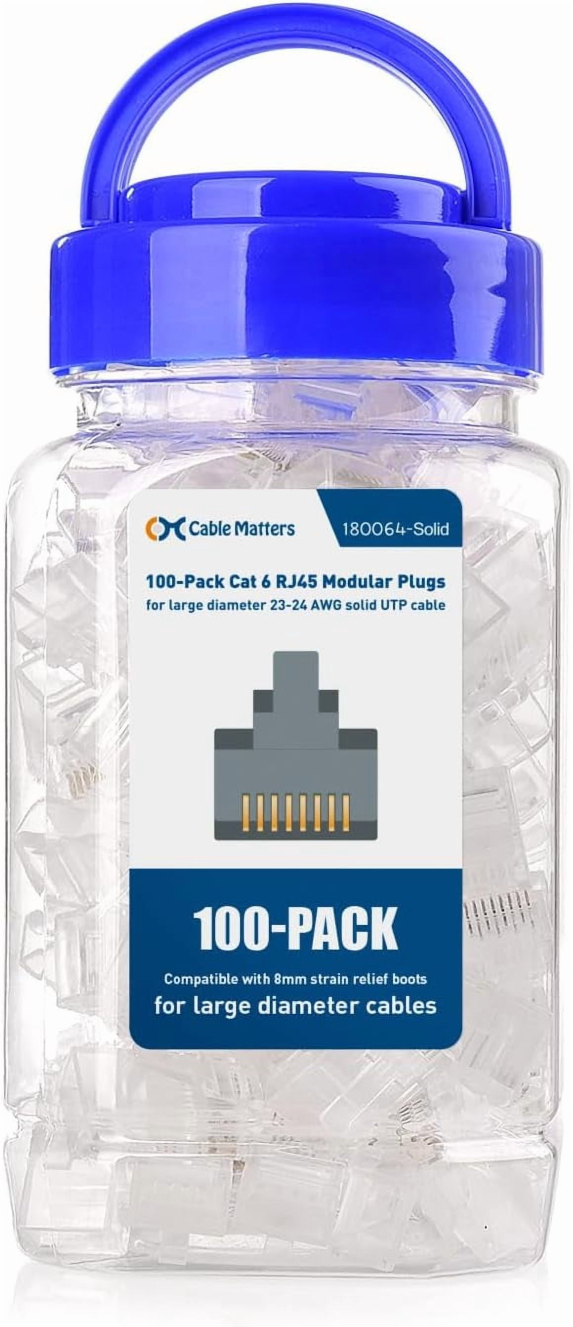 TG4THT-100-Pack Cat 6 RJ45 Modular Plugs for Large Diameter Cable, 50µ ...
