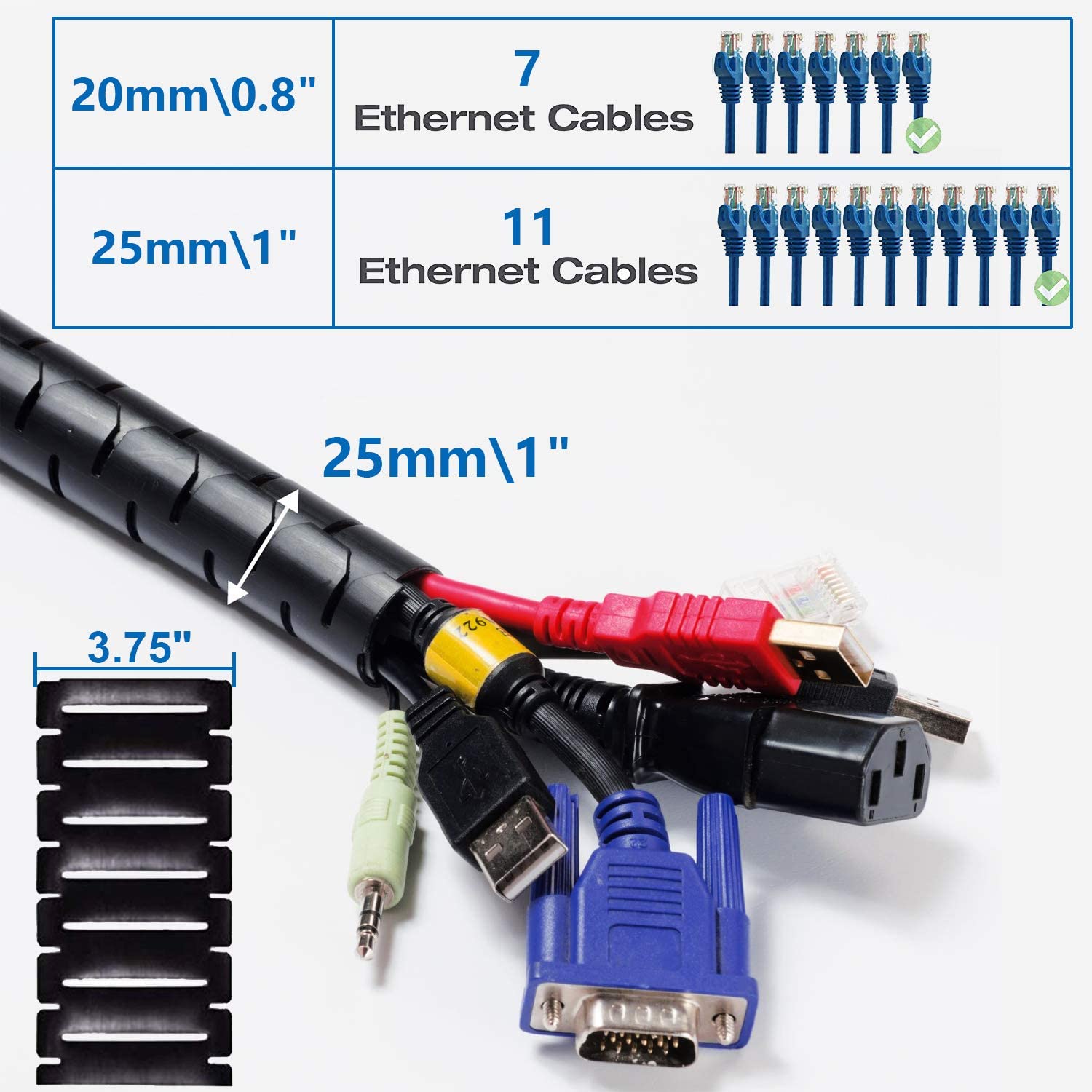 TG4THT-10FT Cable Management Sleeve EZ Cord Bundler 1" Diameter w/Zip ...