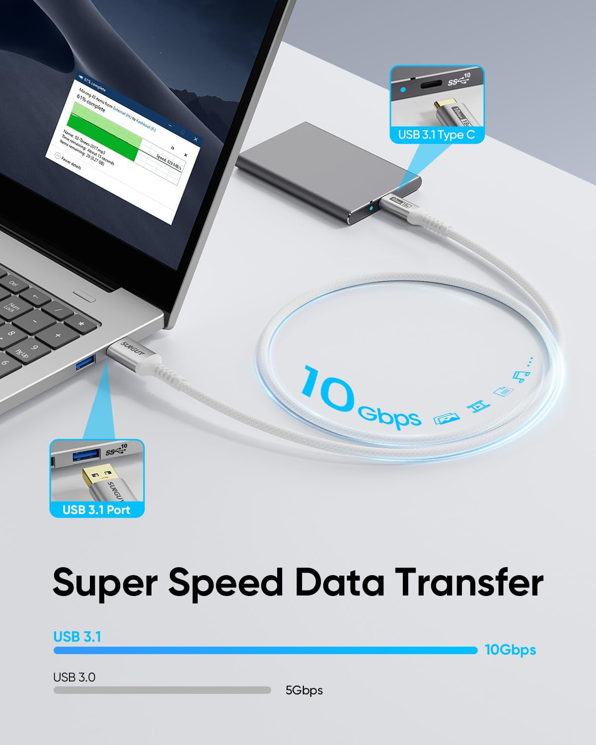 TG4THT-10Gbps Android Auto USB C Cable, 1.5FT 3A USB 3.1 Gen 2 Fast Charge & Data Transfer USB C ...