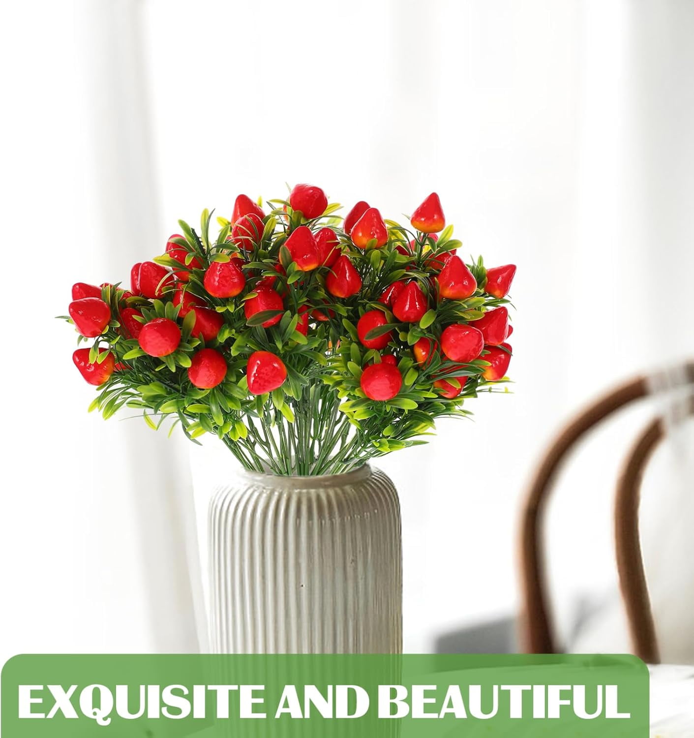 TG4THT-10Pcs Faux Strawberry Stems 10.6 inch Long Fake Fruit Branches ...