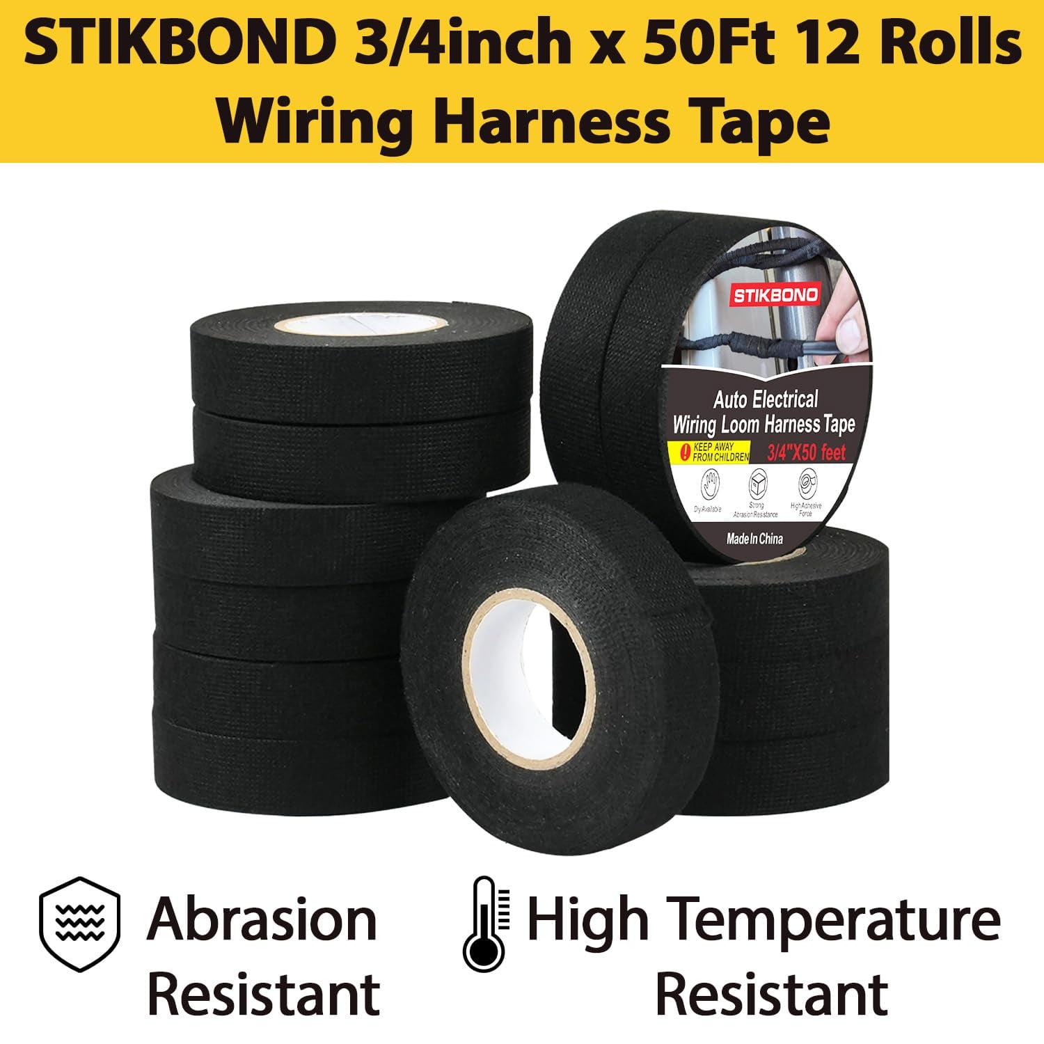 TG4THT-12-Pack Wiring Harness Tape 3/4inch x 50Ft is commonly Used in ...