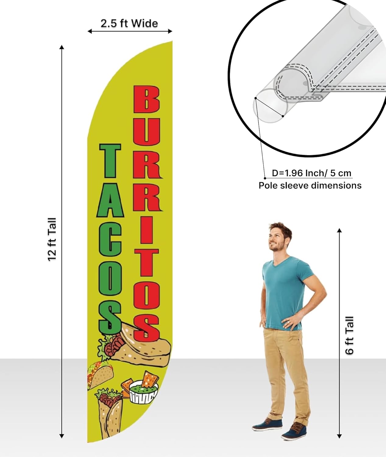 TG4THT-12x2.5 Feet Tall Feather Flags "Tacos and Burritos" - Outdoor ...