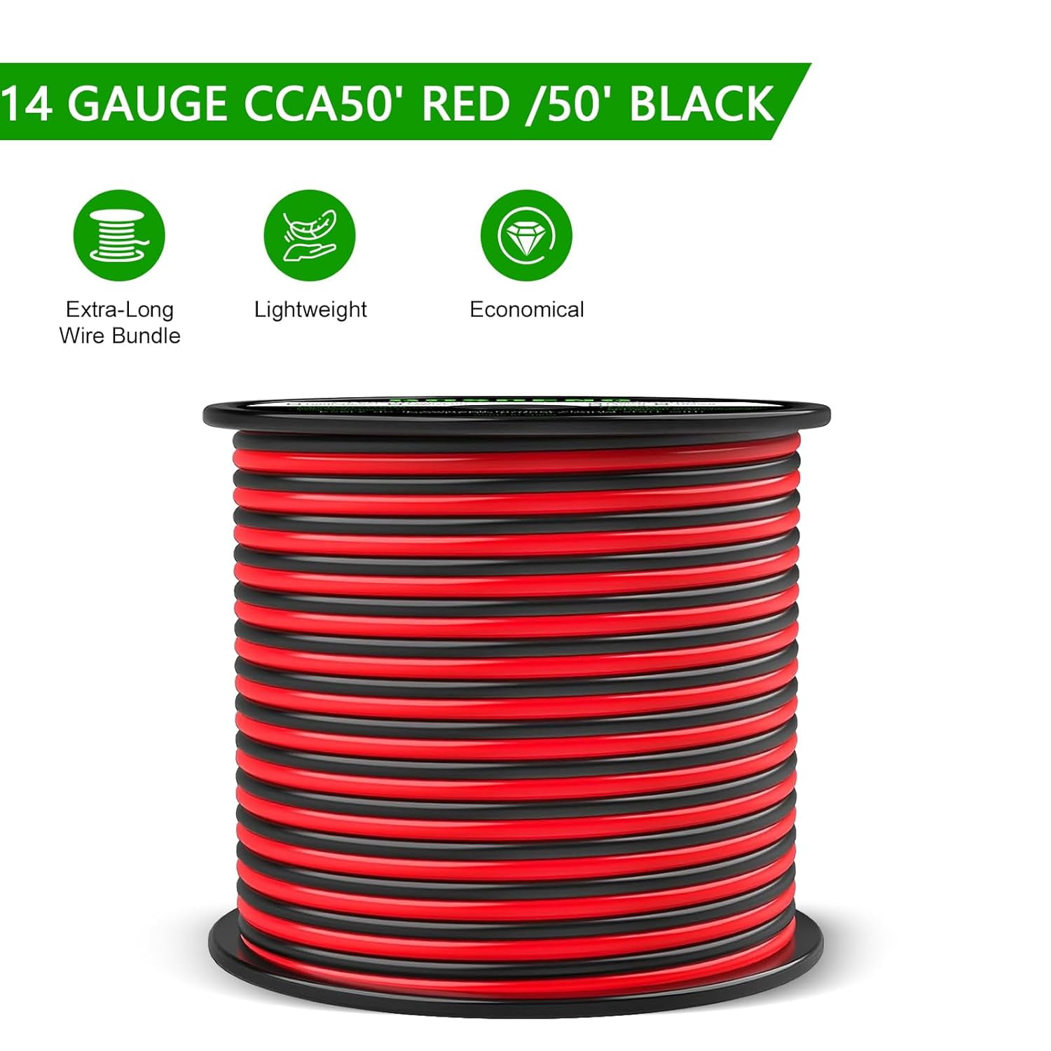 TG4THT-14 Gauge Wire, 50FT, 2 Conductor Red & Black PVC Cable, 14AWG ...