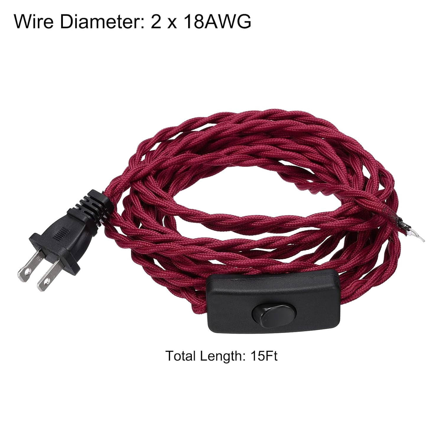 TG4THT-15Ft 18/2 Cloth Covered Lamp Cord with Plug, Vintage Electrical ...