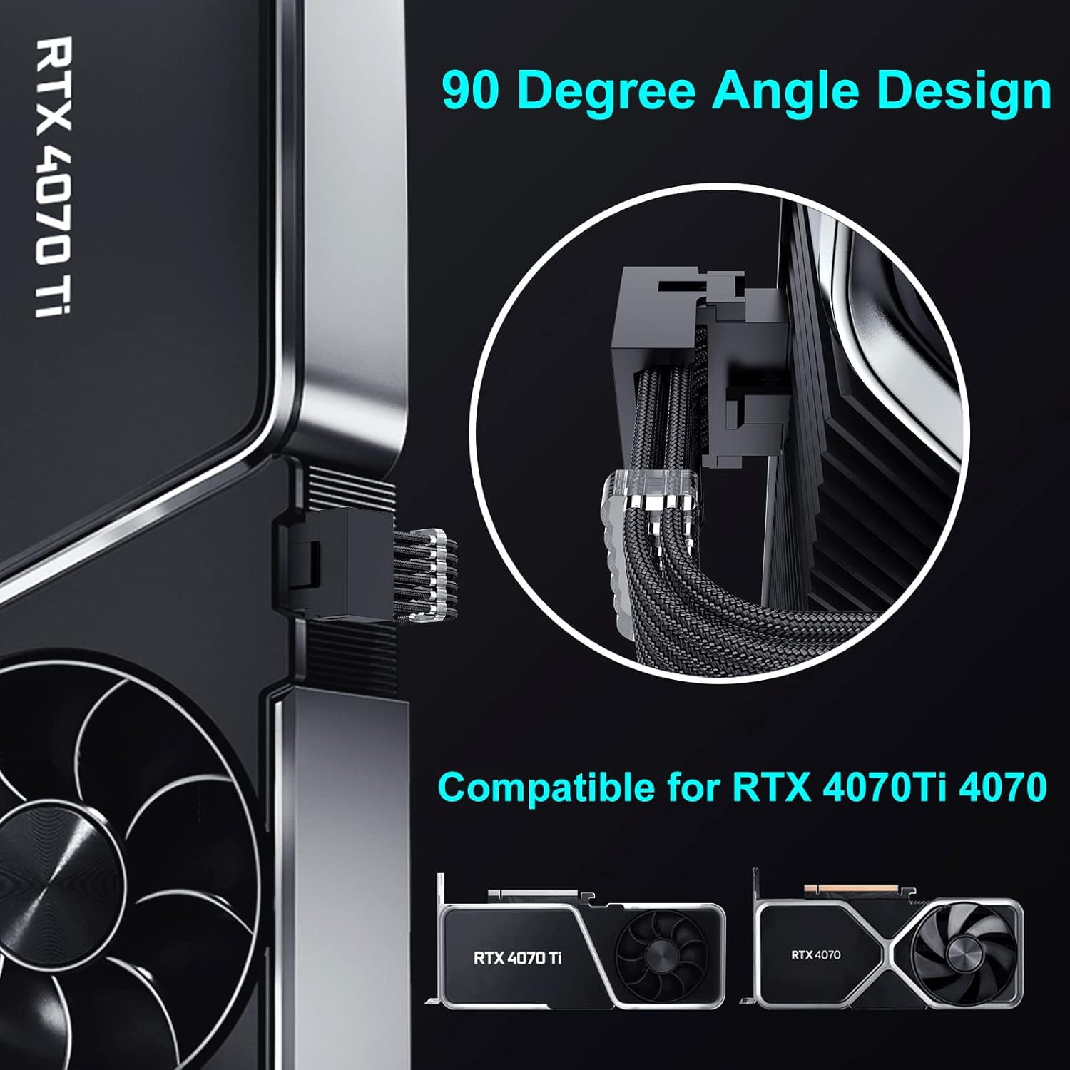 TG4THT-16Pin GPU RTX 4070 Super Power Adapter Cable 90 Degree, PCIE 5.0 ...
