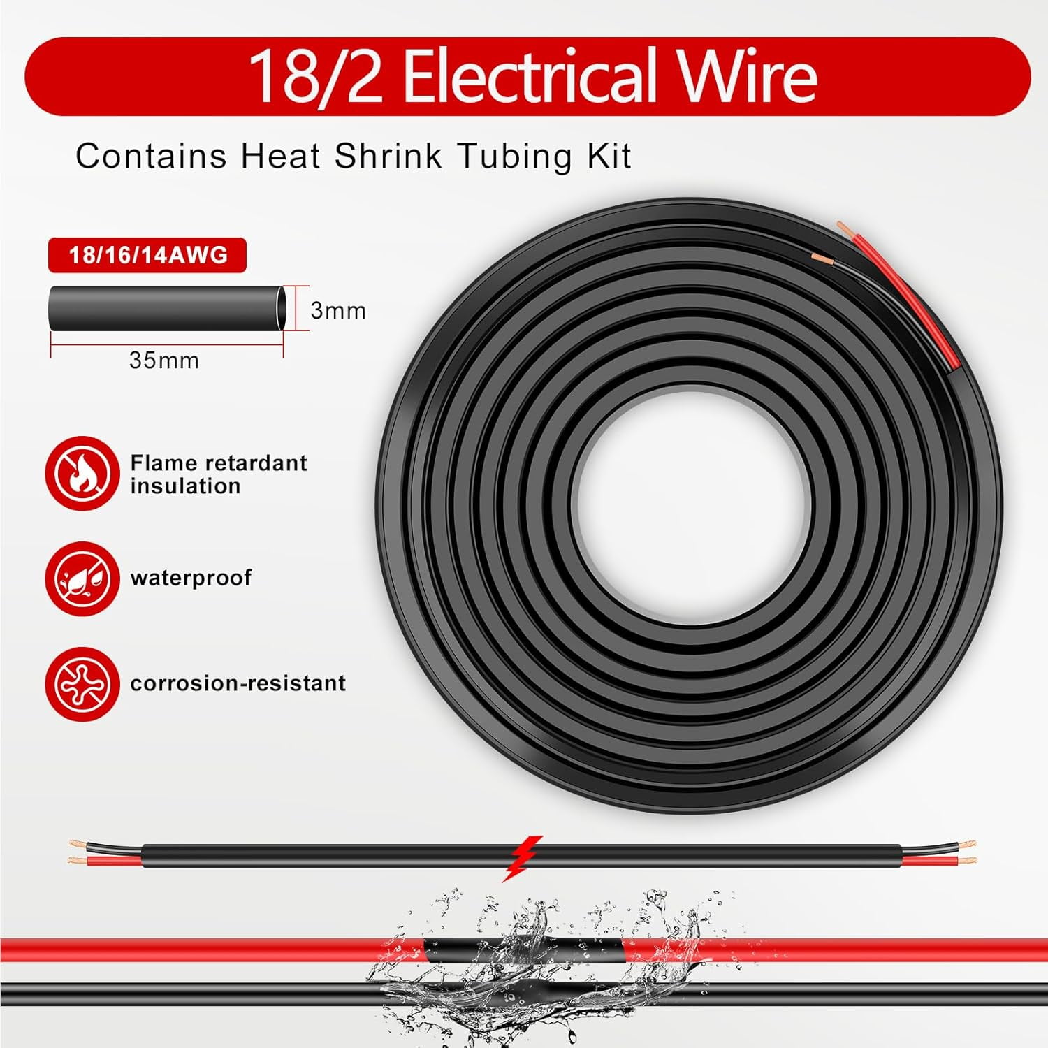 TG4THT-18 Gauge Wire 2 Conductor Electrical Wire, 18 AWG Stranded PVC ...