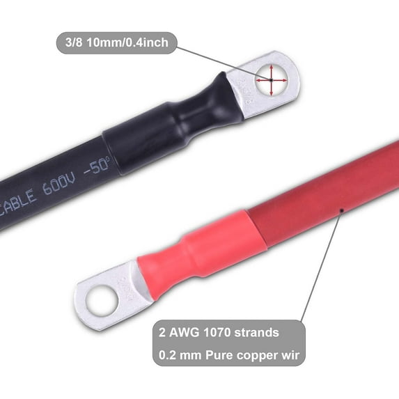 TG4THT-2 AWG Flexible Battery Cable with 3/8" Terminals - OFC Pure ...