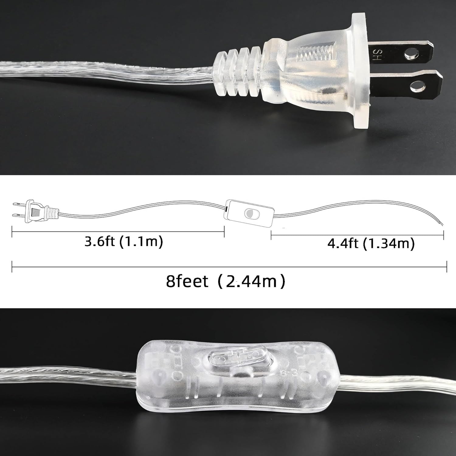 TG4THT-2 Pack Clear Lamp Cord with On/Off Button Switch, 8 Feet Length ...