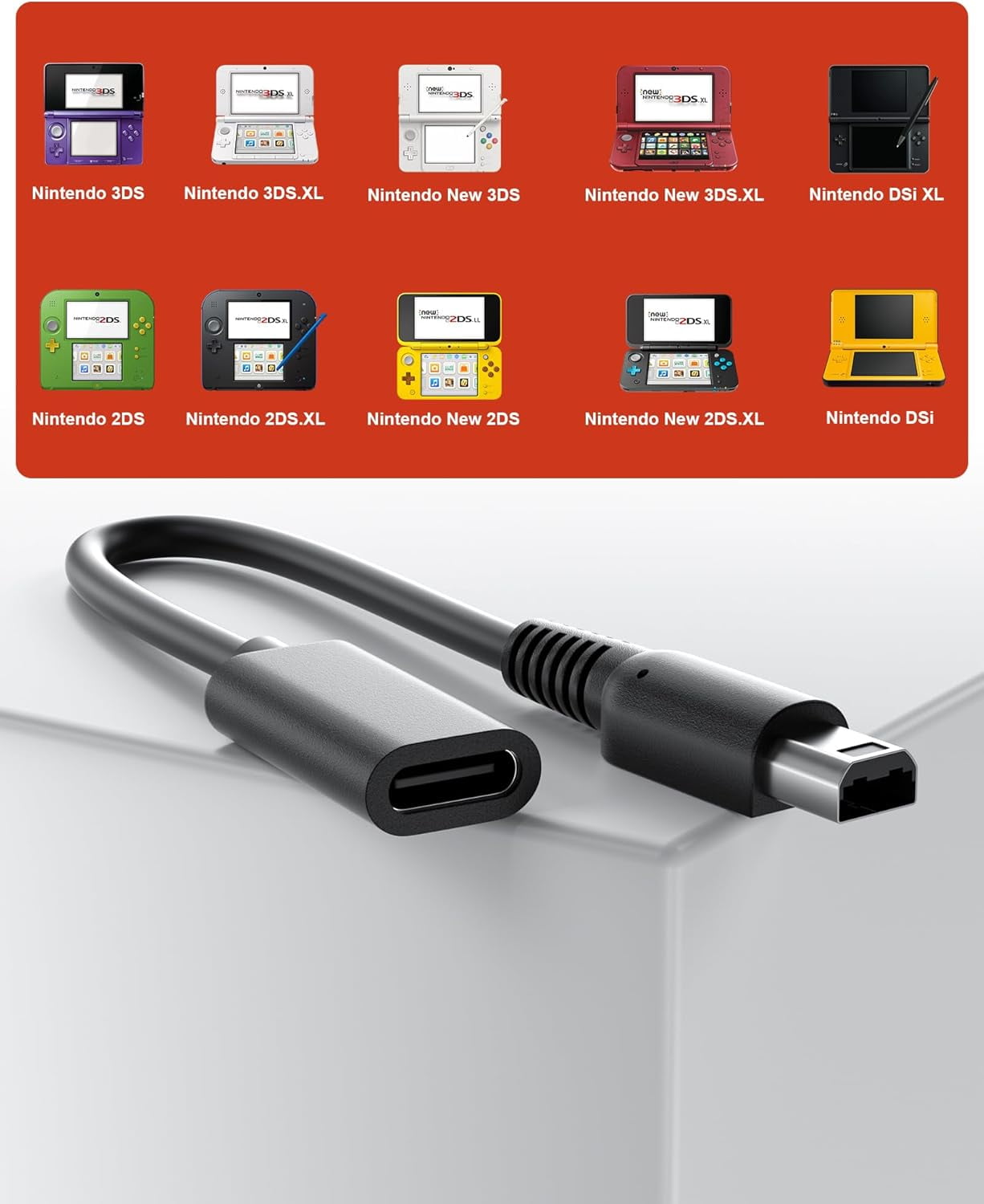 TG4THT-(2-Pack) Dual Mode USB-C to 3DS/2DS/DSi Series Charging Cable ...