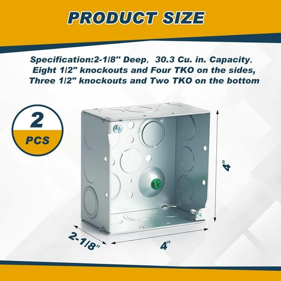 TG4THT-2 Pcs 4 x 4 Inch Metal Electrical Junction Box 2-1/8'' Deep ...