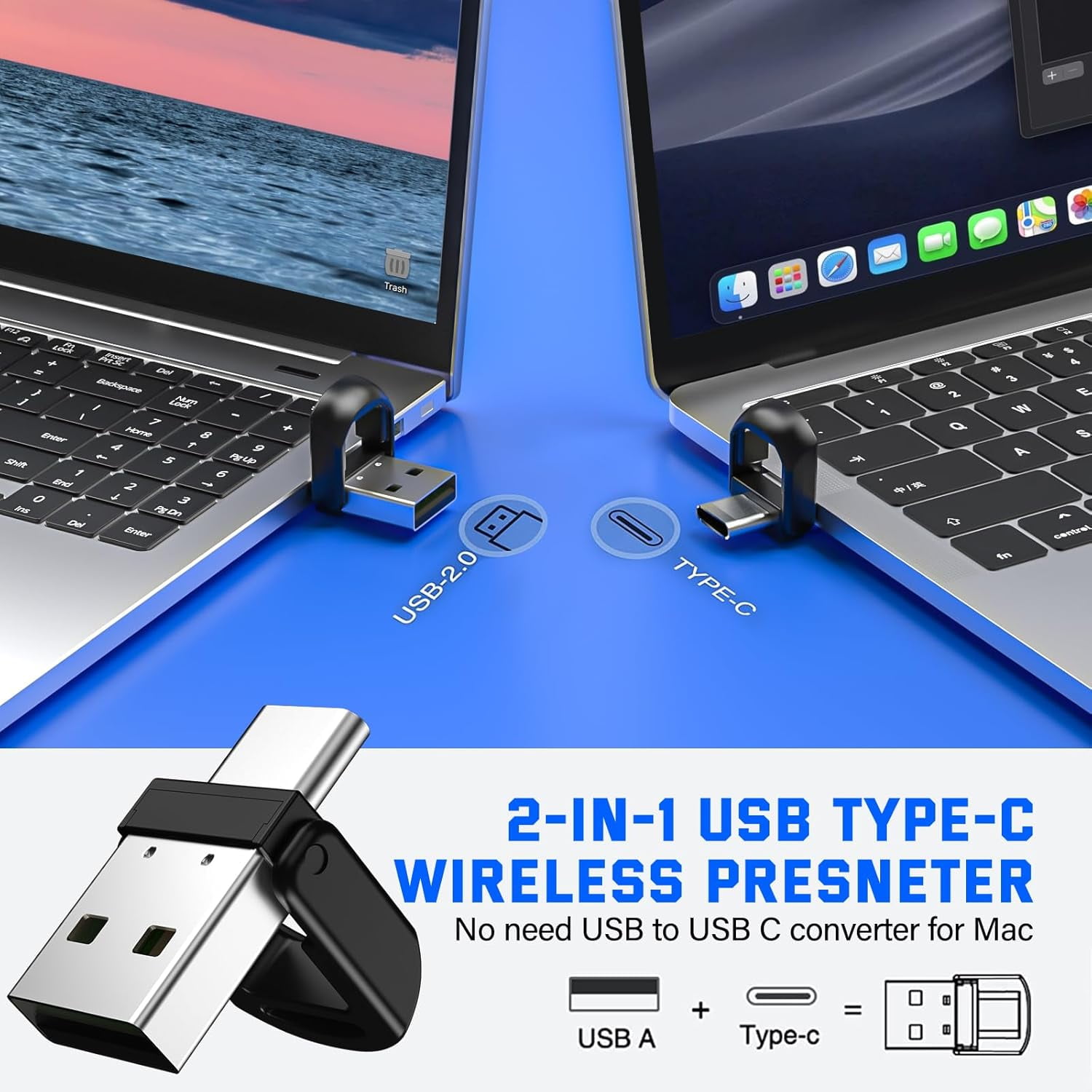 TG4THT-2-in-1 USB Type C Presentation Clicker Wireless Presenter Remote ...