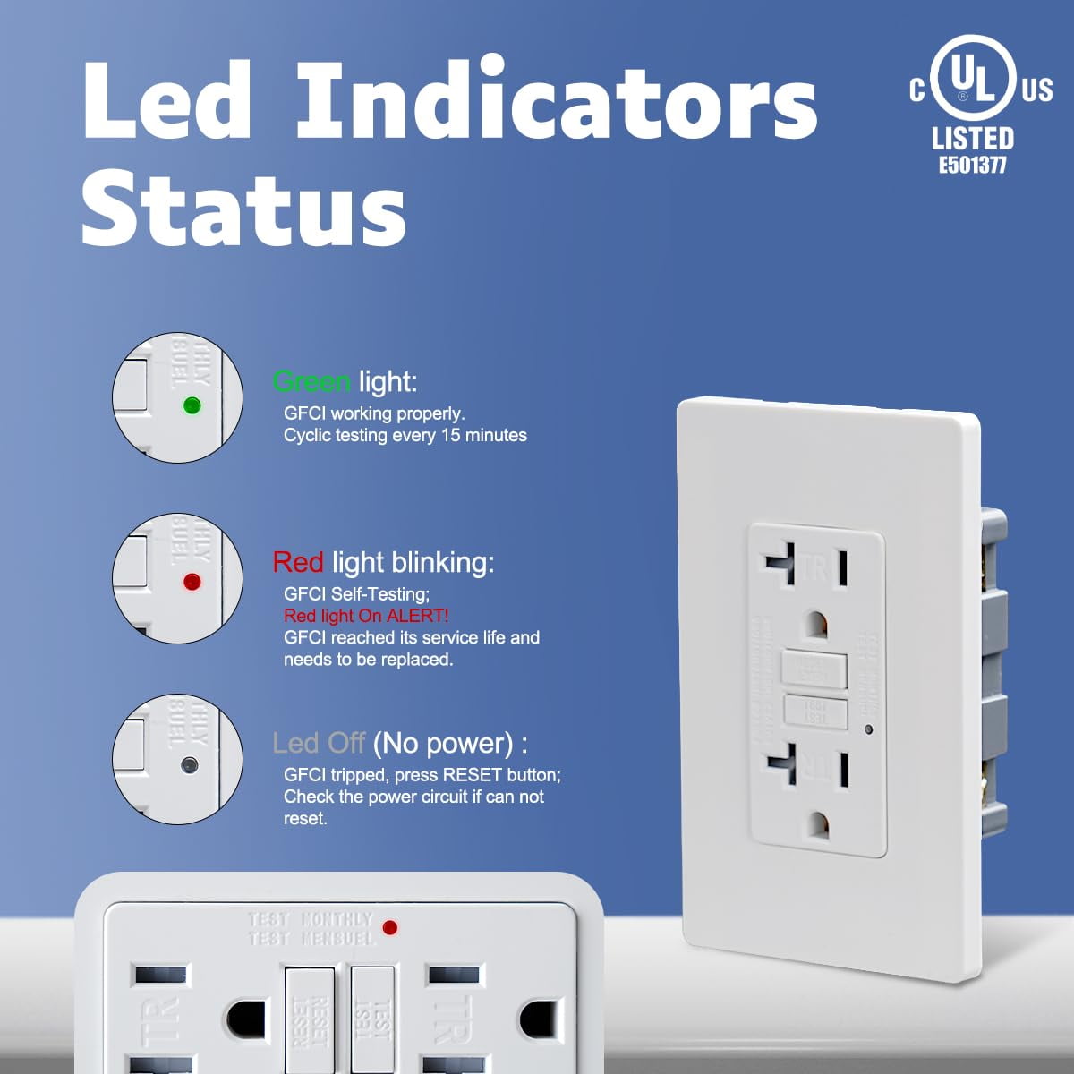 TG4THT-20 Amp GFCI Outlet, TR Tamper-Resisitant GFI Electrical Outlet ...