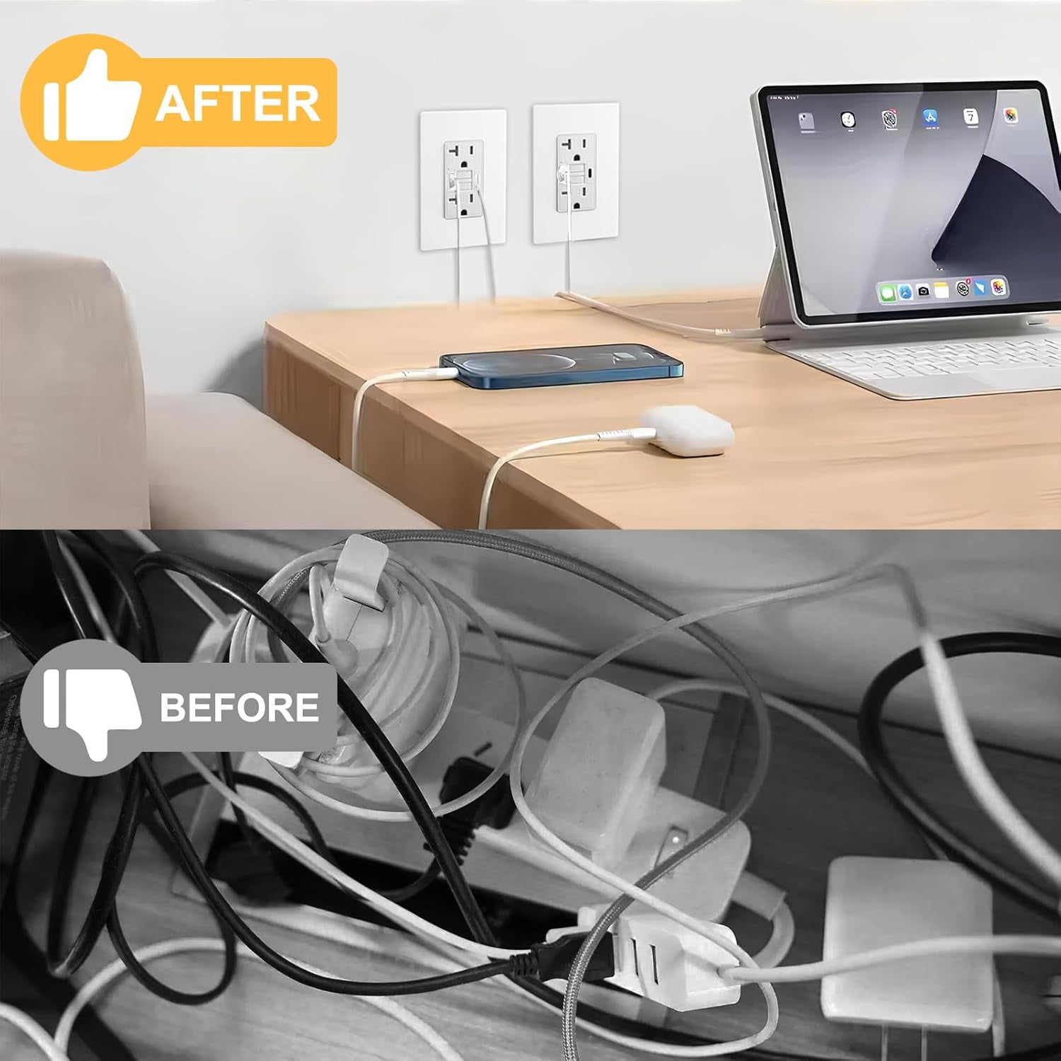 TG4THT-20 Amp GFCI Outlet with USB-C & USB-A Ports and Cables, Self ...