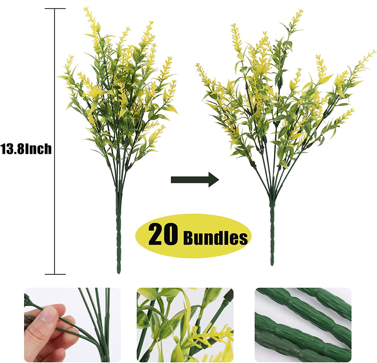 TG4THT-20 Bundles Outdoor Artificial Flower UV Resistant Fake Stems ...