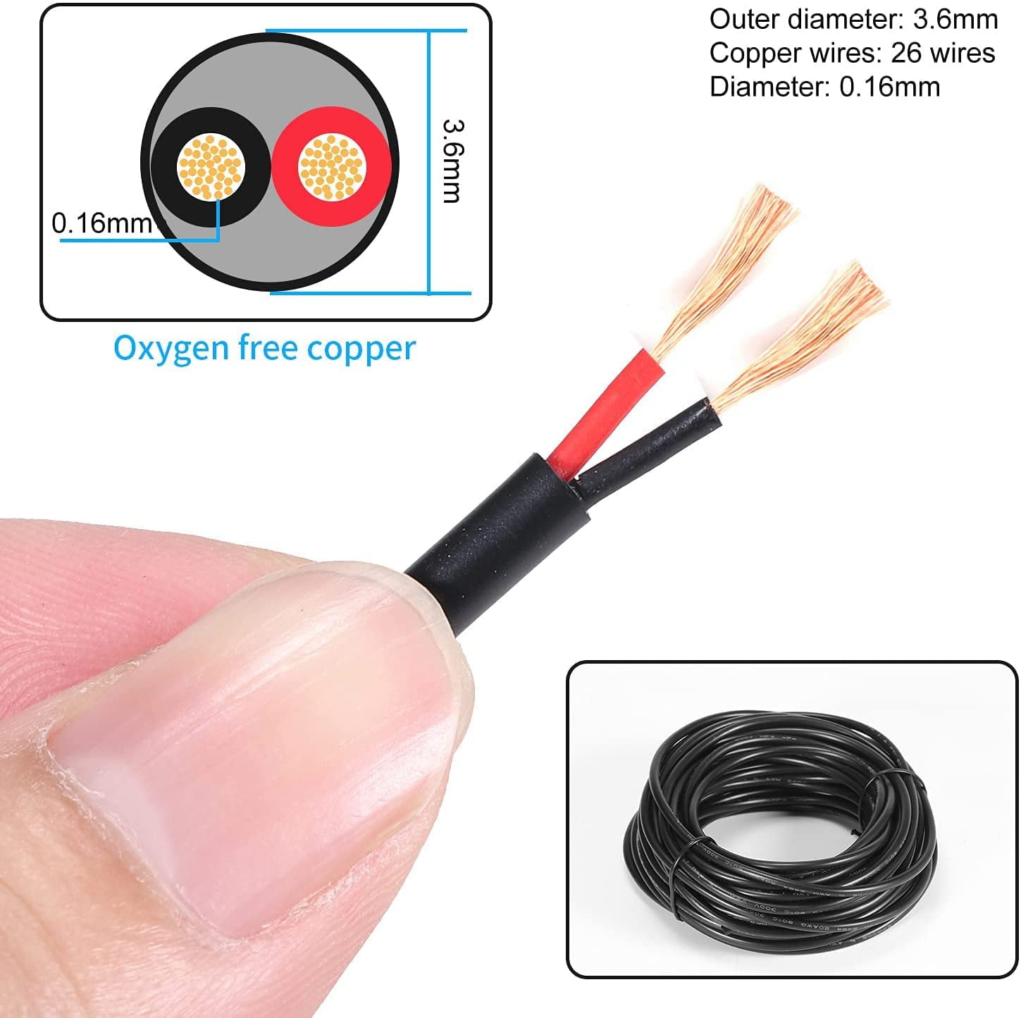 TG4THT-20 Gauge 2 Conductor Electrical Wire Stranded PVC Red & Black ...