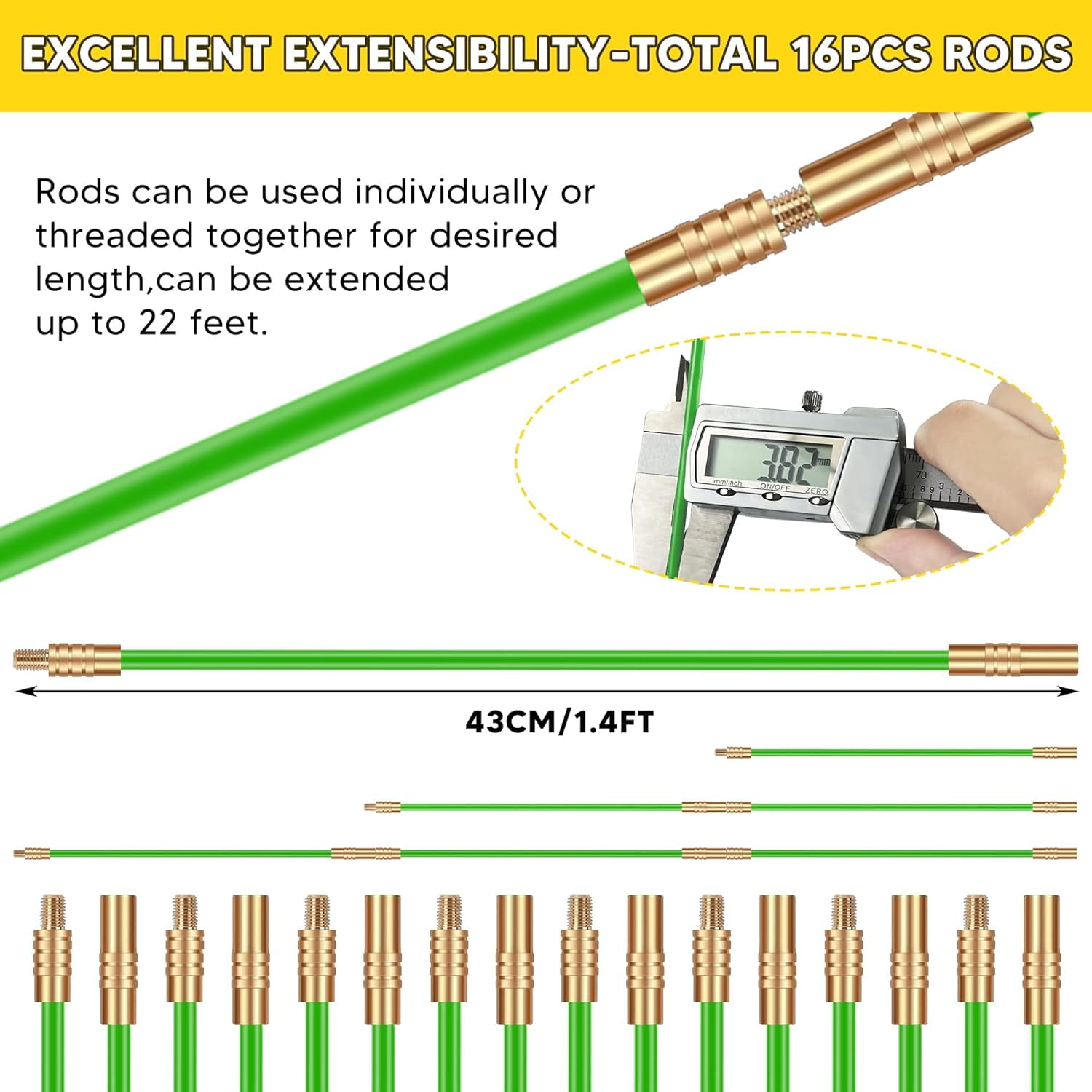 TG4THT-22FT Fiberglass Electrical Wire Running Kit, Wire Fishing Tools ...