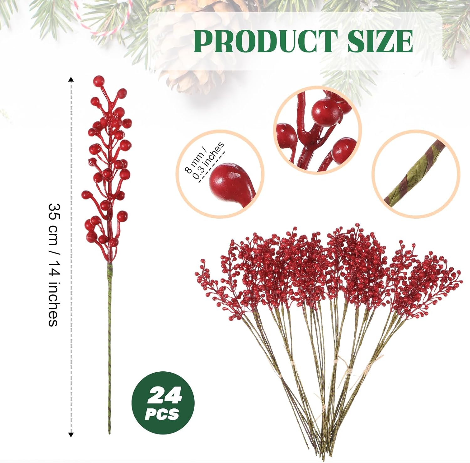 TG4THT-24 Pack Christmas Berry Stems 14 Inch Artificial Berry Picks ...