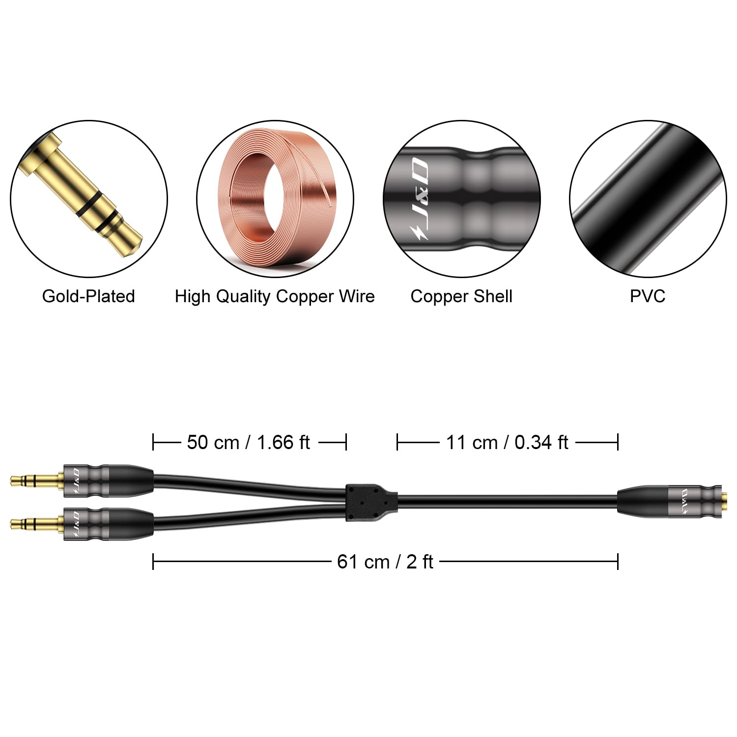 TG4THT-3.5 mm to 2X 3.5 mm Cable, Gold Plated Joint Copper Shell Heavy ...