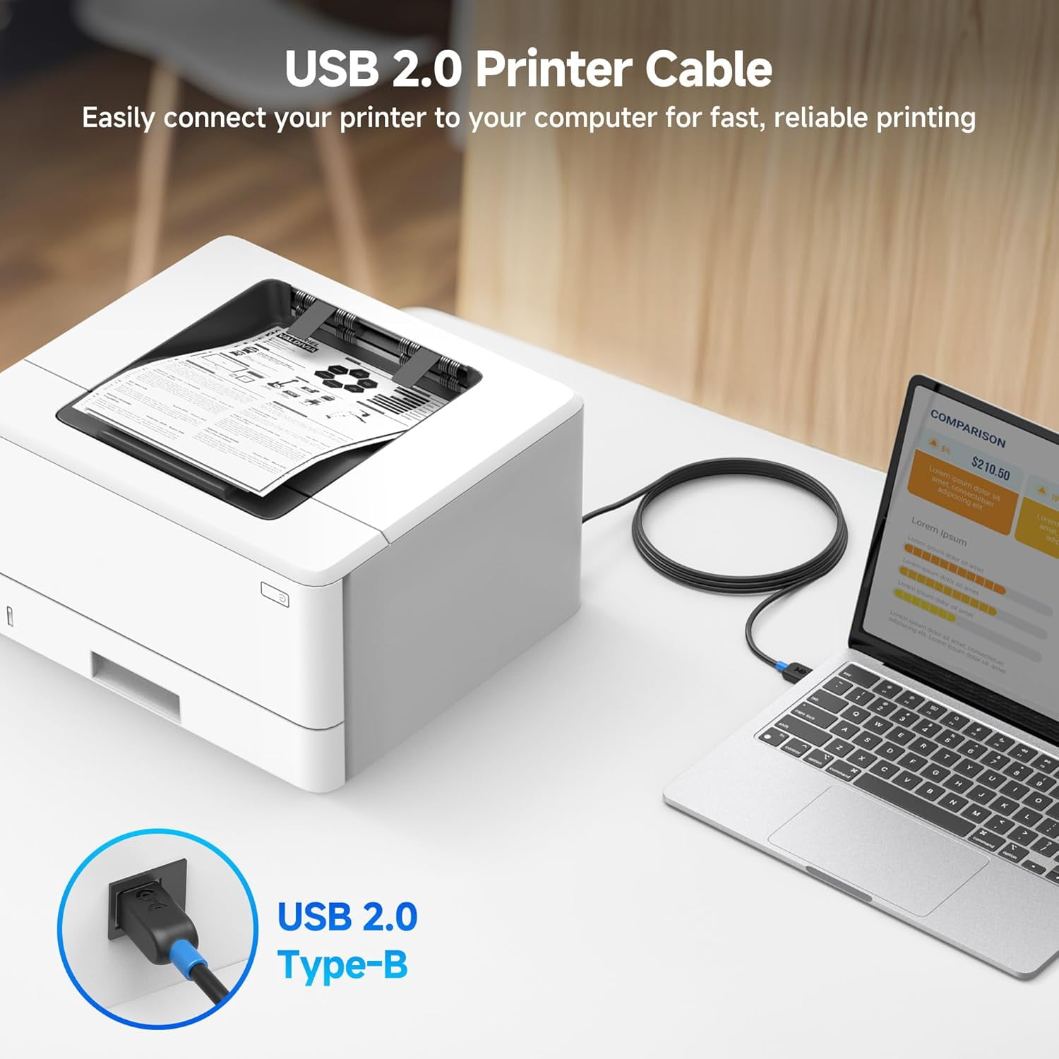 TG4THT-3-Pack USB Printer Cable - 6ft, USB A to B Cable, Compatible ...