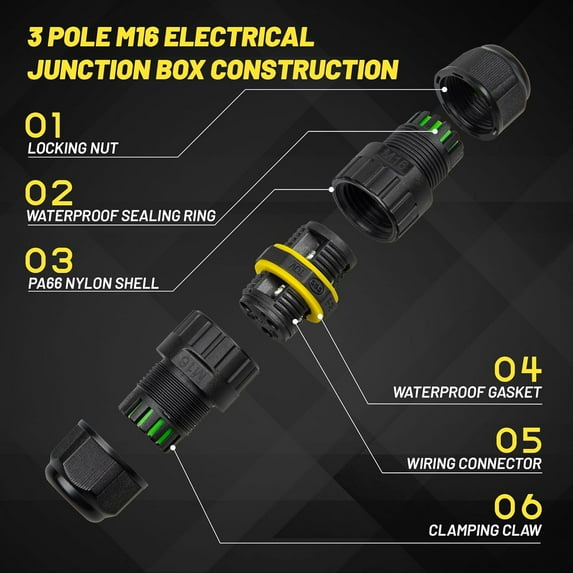 TG4THT-3 Pole Electrical Junction Box IP68 Waterproof, UL Certified M16 ...
